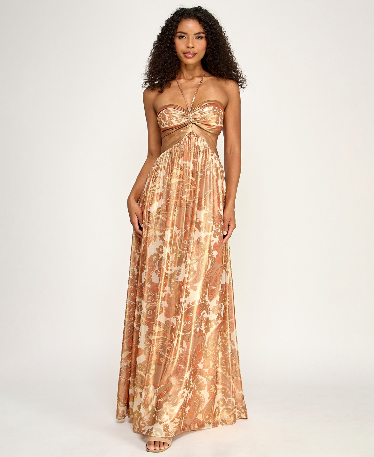 Click here for Seni & Cade Juniors Halter Neck Long Dress - GOLD/... prices