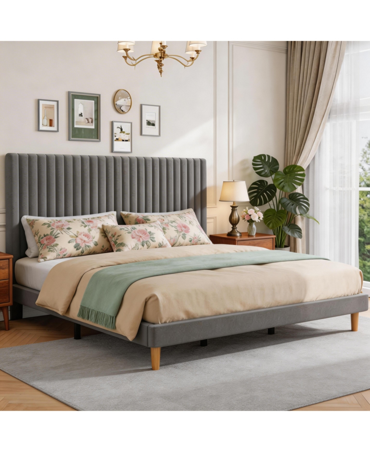 Click here for Homfan Velvet Bed Frame  Vertical Channel Tufted H... prices