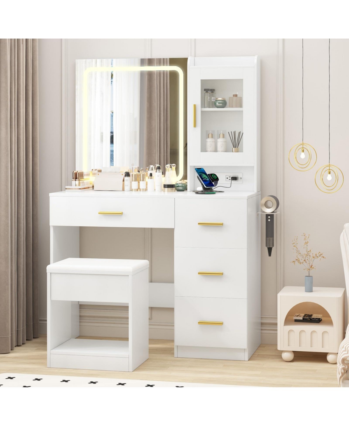 Click here for Homfan Modern Vanity Desk with Mirror and Led Ligh... prices