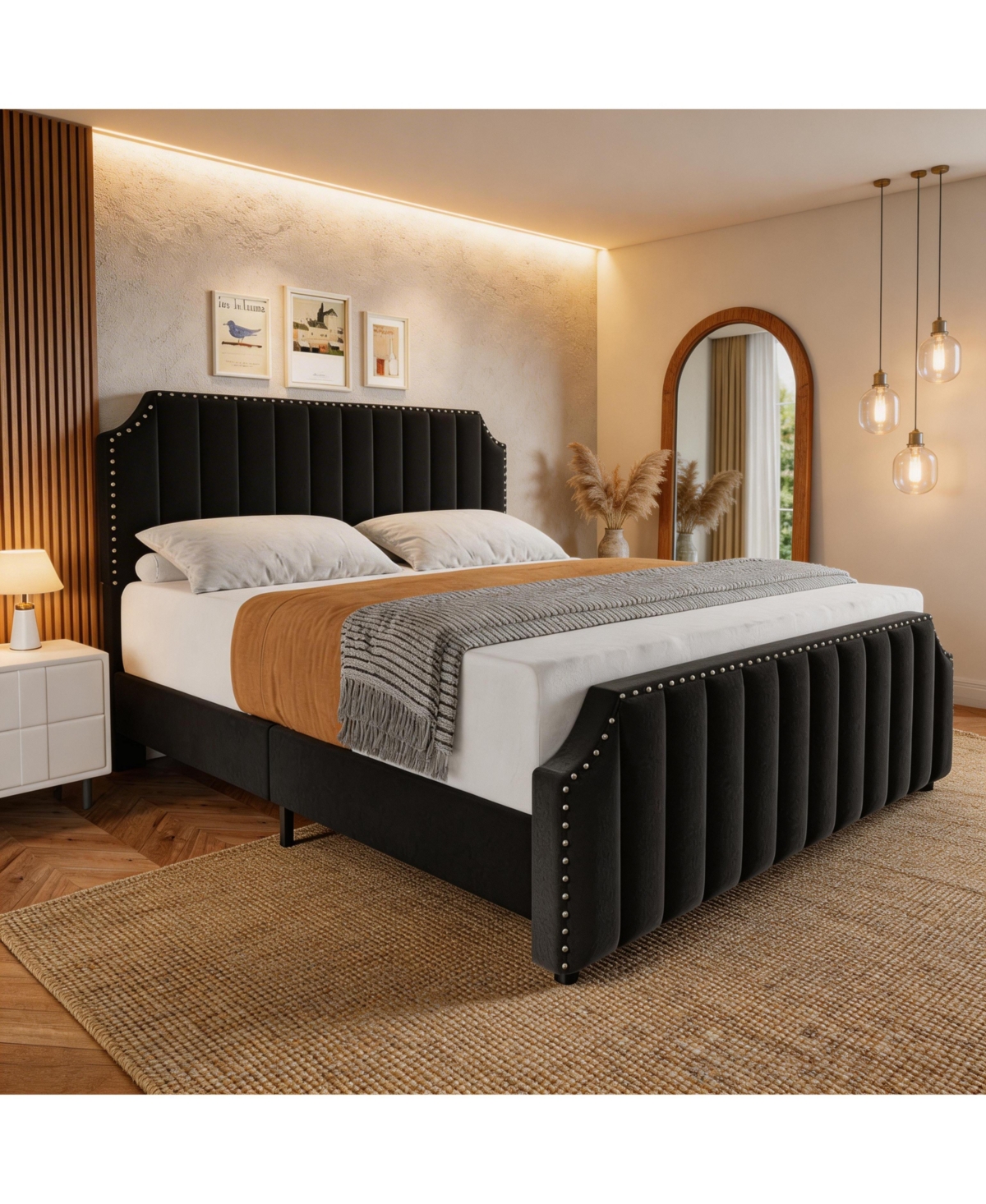 Click here for Homfan Upholstered Bed Frame with Headboard and Fo... prices