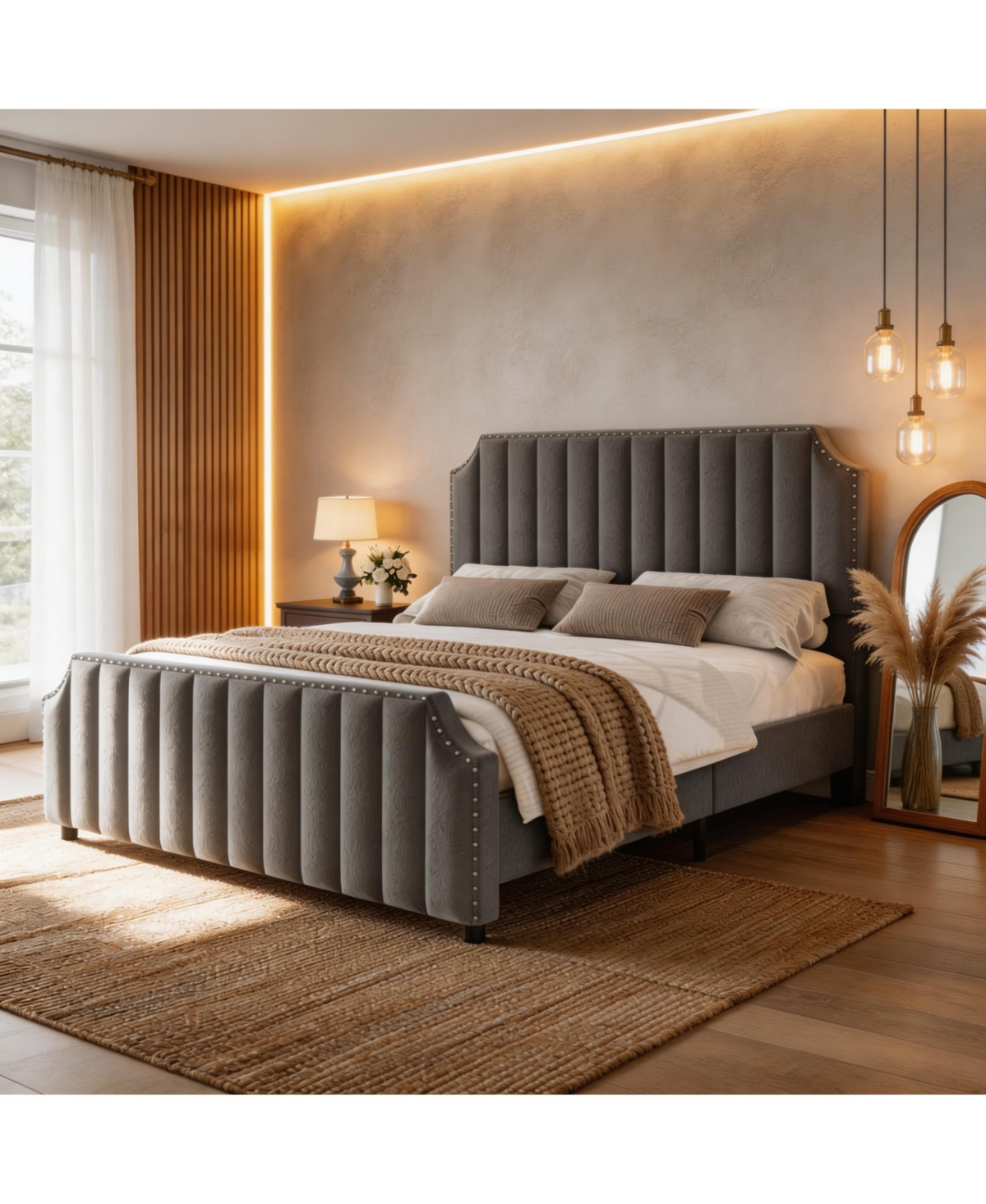 Click here for Homfan Upholstered Bed Frame with Headboard and Fo... prices