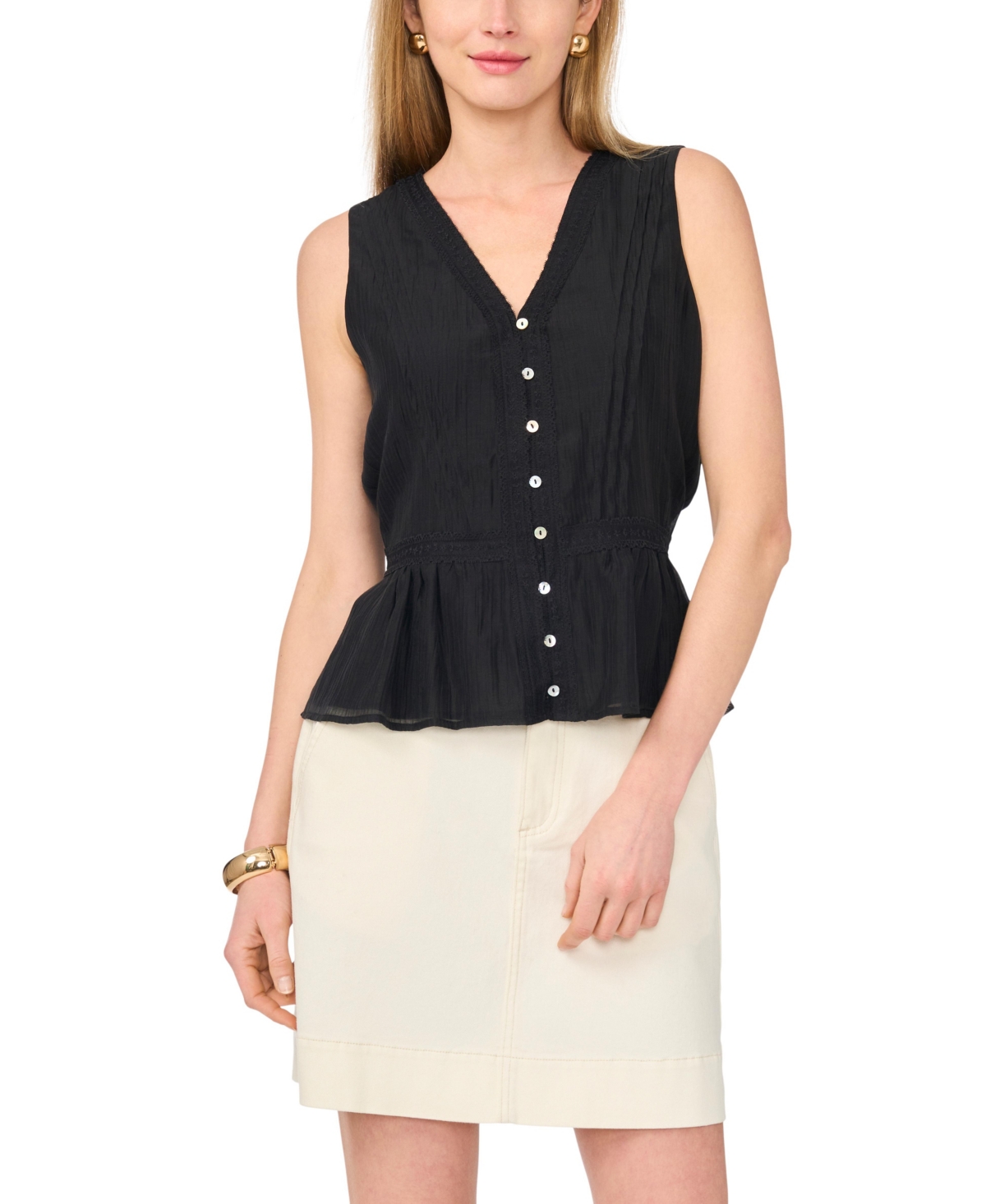 Click here for Vince Camuto Womens Sleeveless V-Neck Top - Rich B... prices