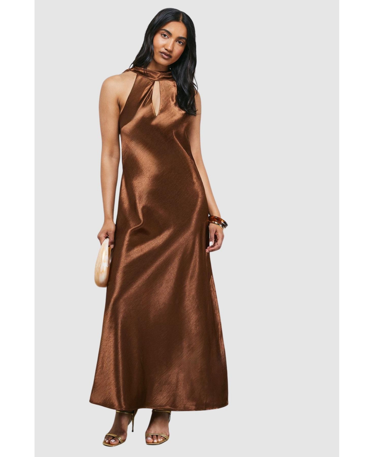 Click here for Warehouse Womens Satin Tie Neck Cowl Front Maxi Dr... prices