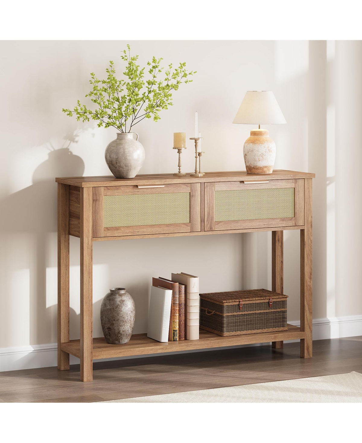 Click here for gaomon Boho Rattan Console Table with 2 Drawers an... prices