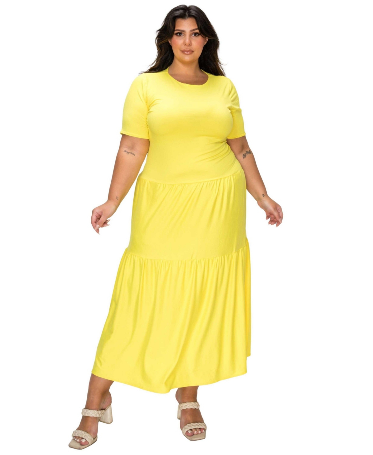 Click here for L I V D Plus Size Jourdan Tiered Maxi Dress - Yell... prices