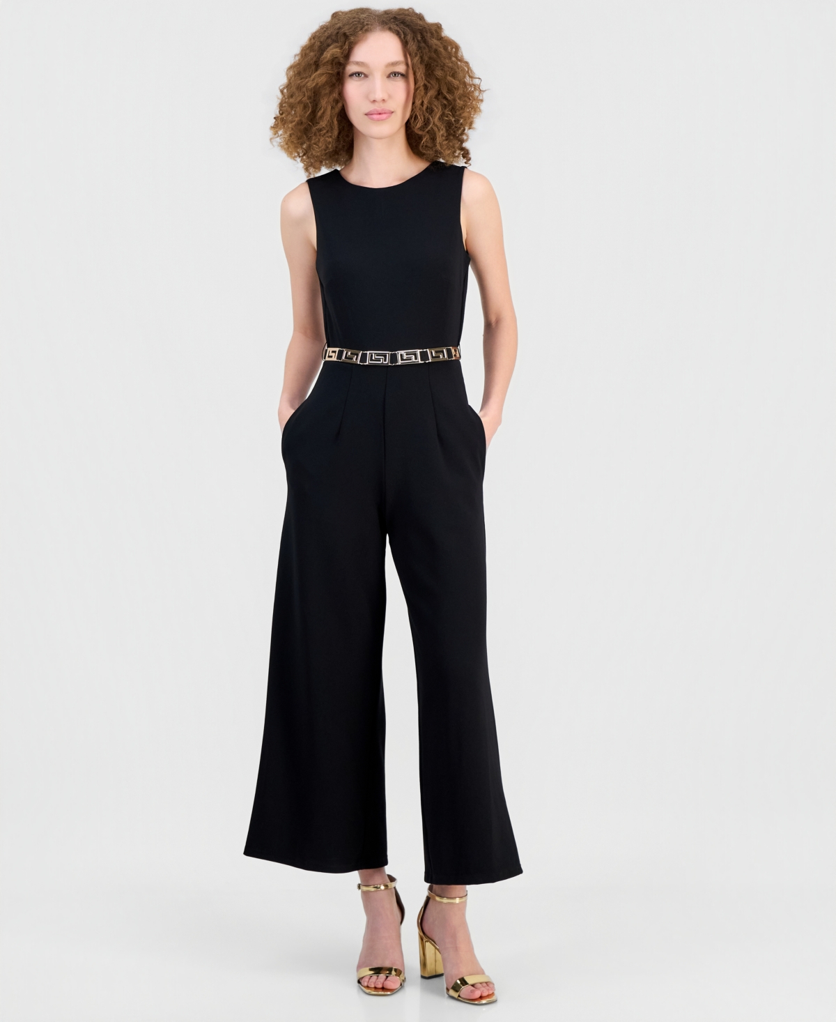 Click here for Robbie Bee Womens Belted Sleeveless Jumpsuit - Bla... prices
