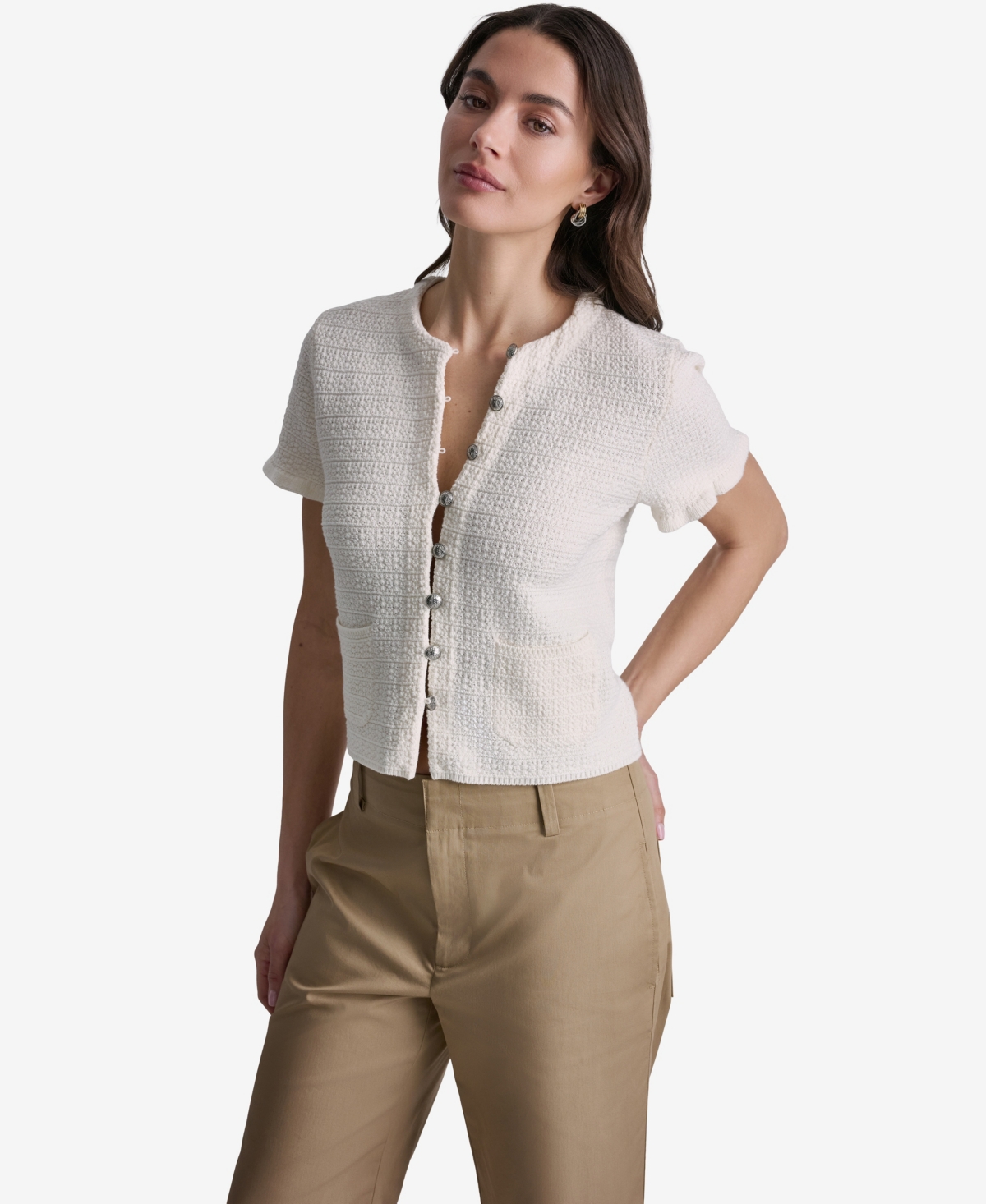 Click here for Bcbg Womens Tweed Short-Sleeve Cropped Cardigan -... prices