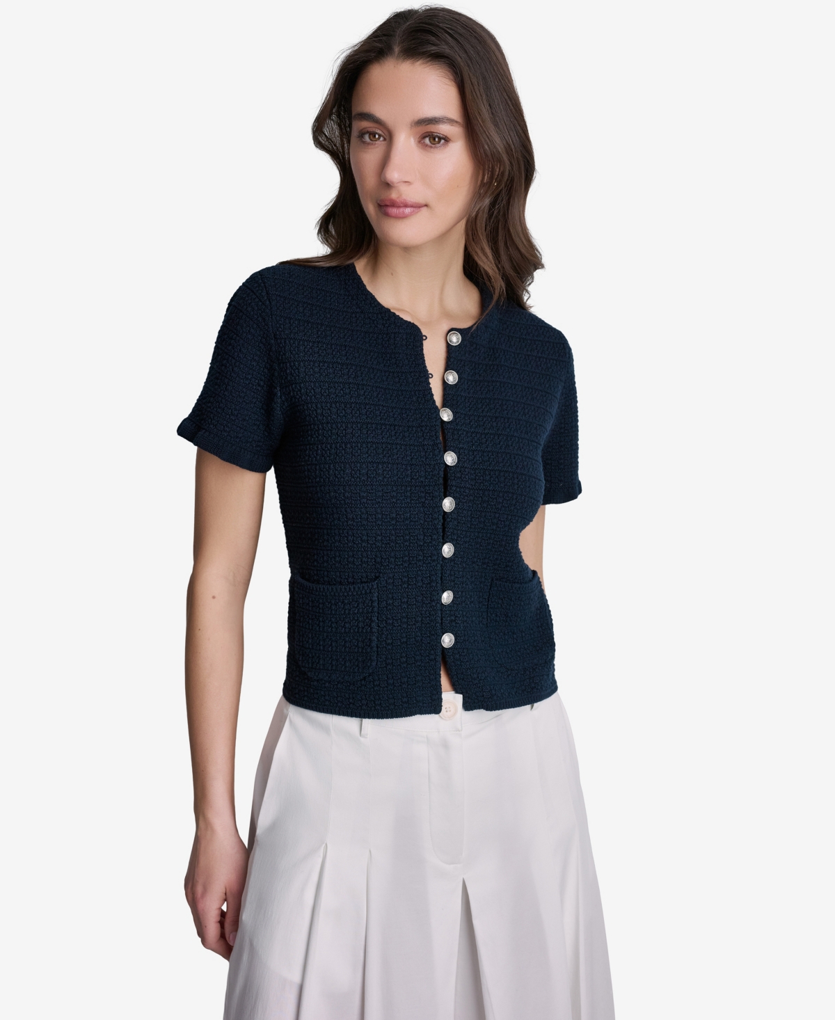 Click here for Bcbg Womens Tweed Short-Sleeve Cropped Cardigan -... prices