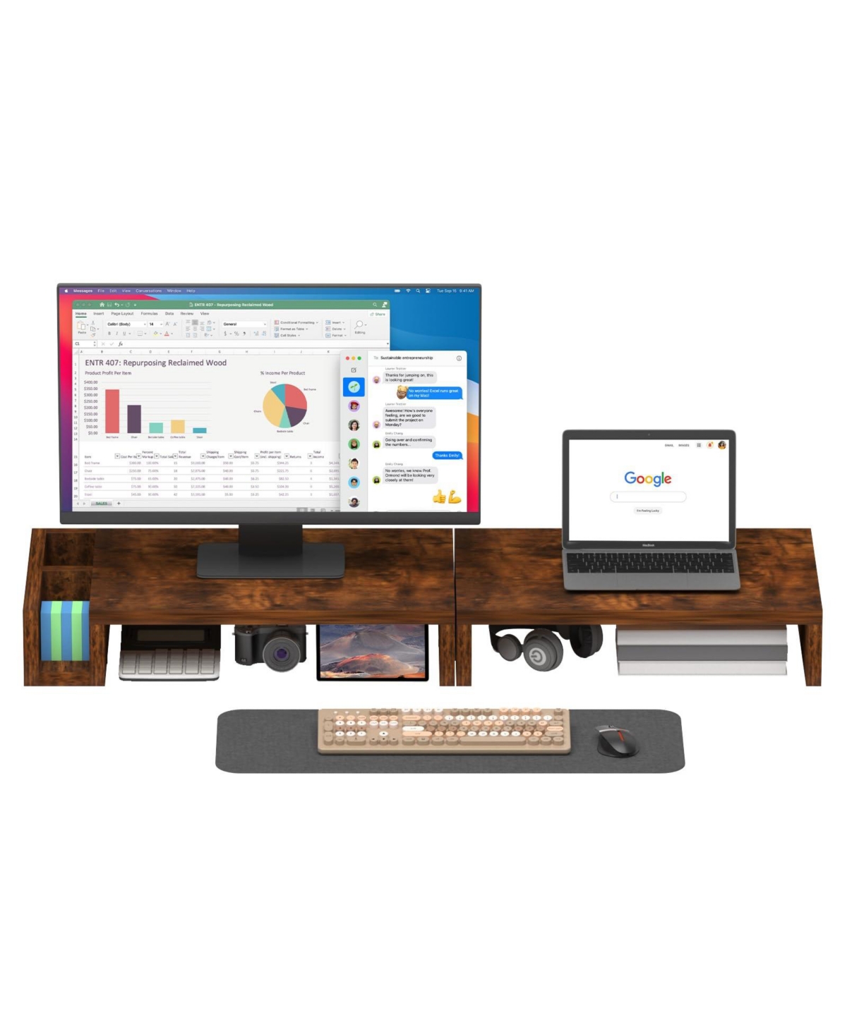 Click here for Gnuadz Wood Dual Monitor Stand Riser Desk Organize... prices