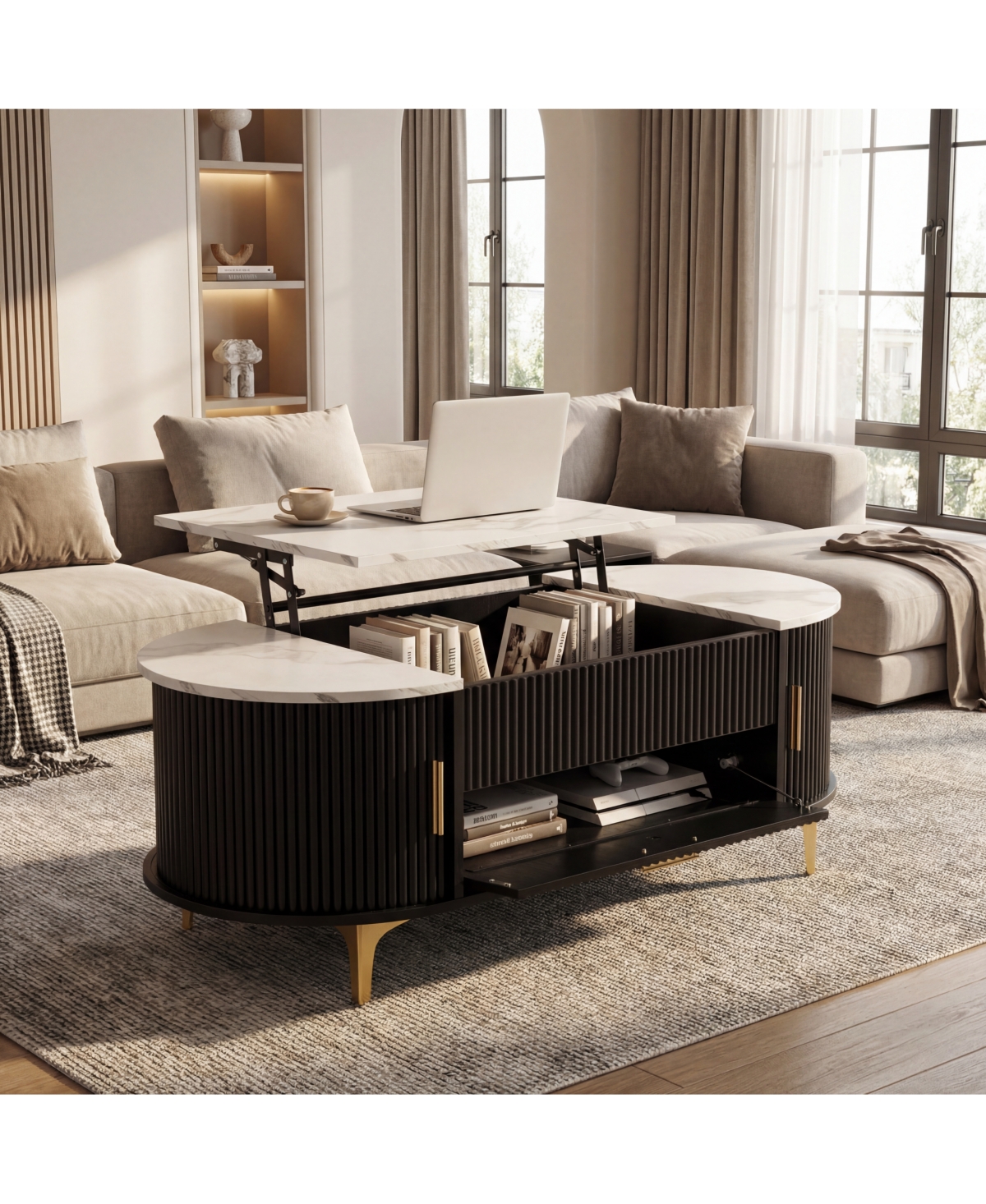 Click here for Rainsken Oval Lift-Top Coffee Table - Hidden Flip-... prices