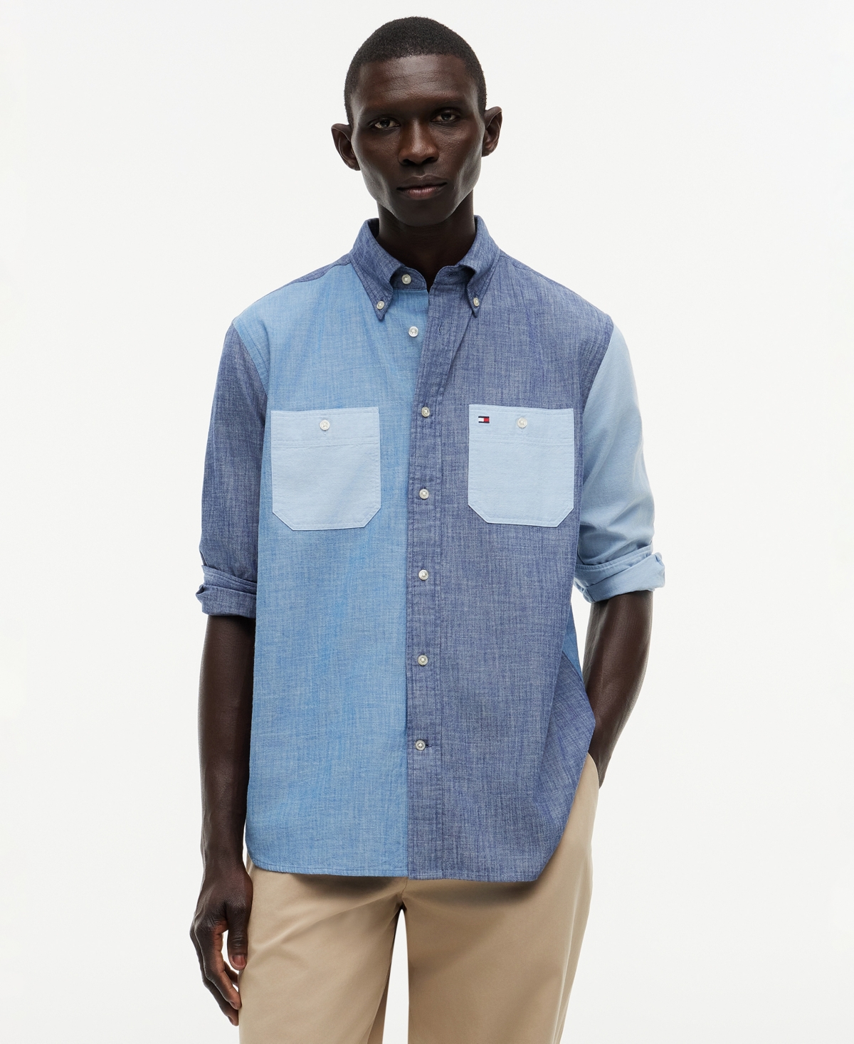 Click here for Tommy Hilfiger Mens Chambray Blocking Long-Sleeve... prices