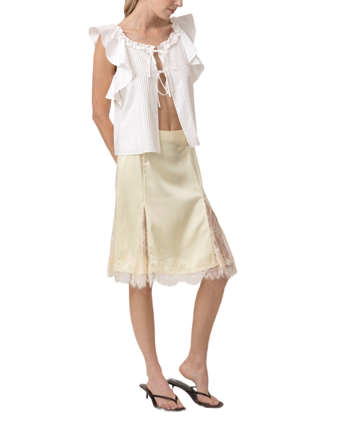 Click here for Line & Dot Womens Emel Lace Godet Midi Skirt - Lig... prices