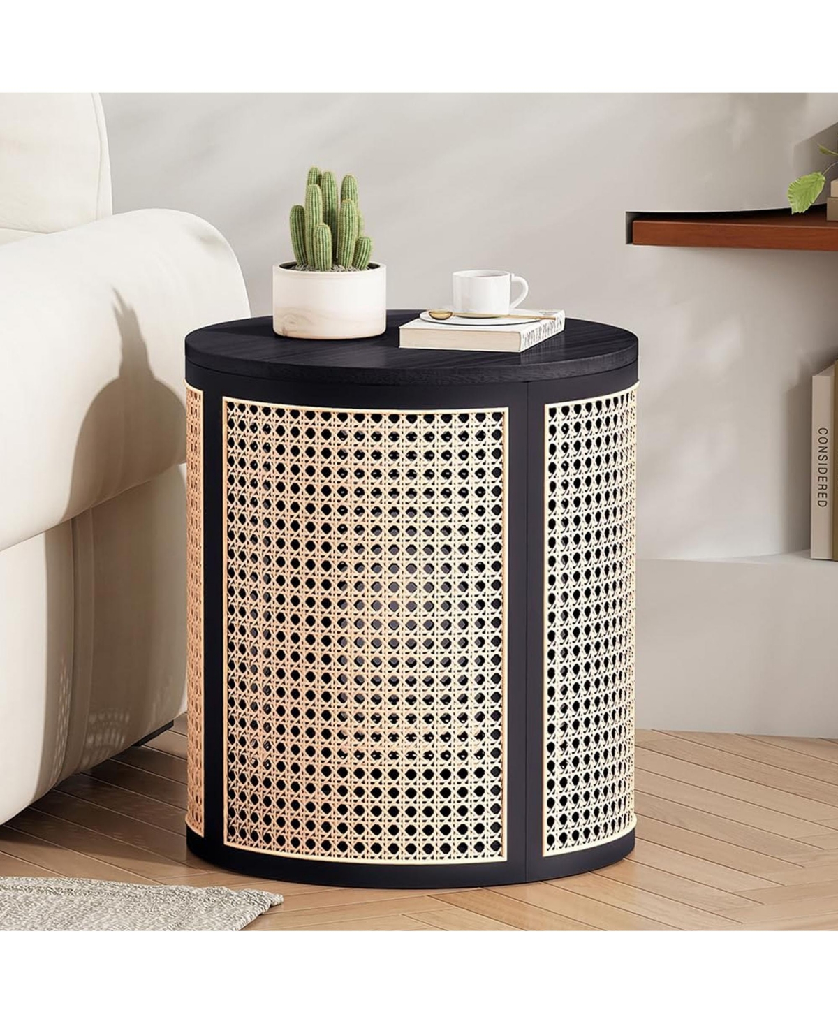 Click here for Rainsken Round Solid Wood Nightstand  Hollow Woven... prices