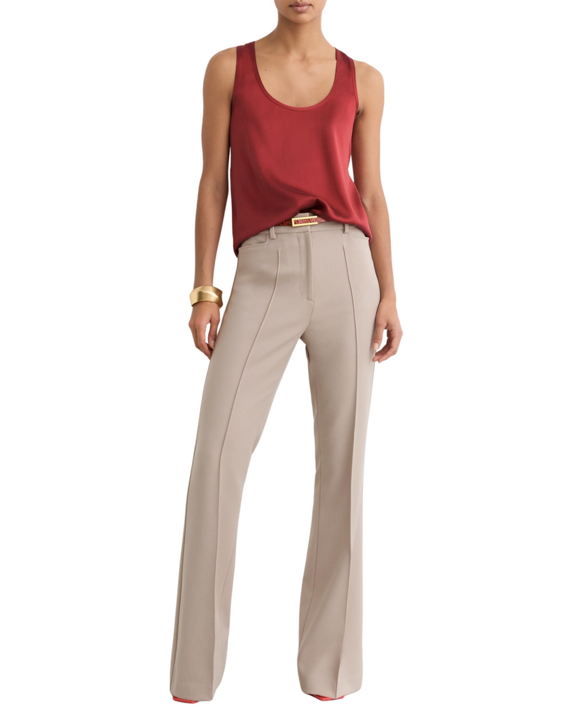 Click here for Reiss Womens Ruby Silk-Front Cami Top - Rose Red prices