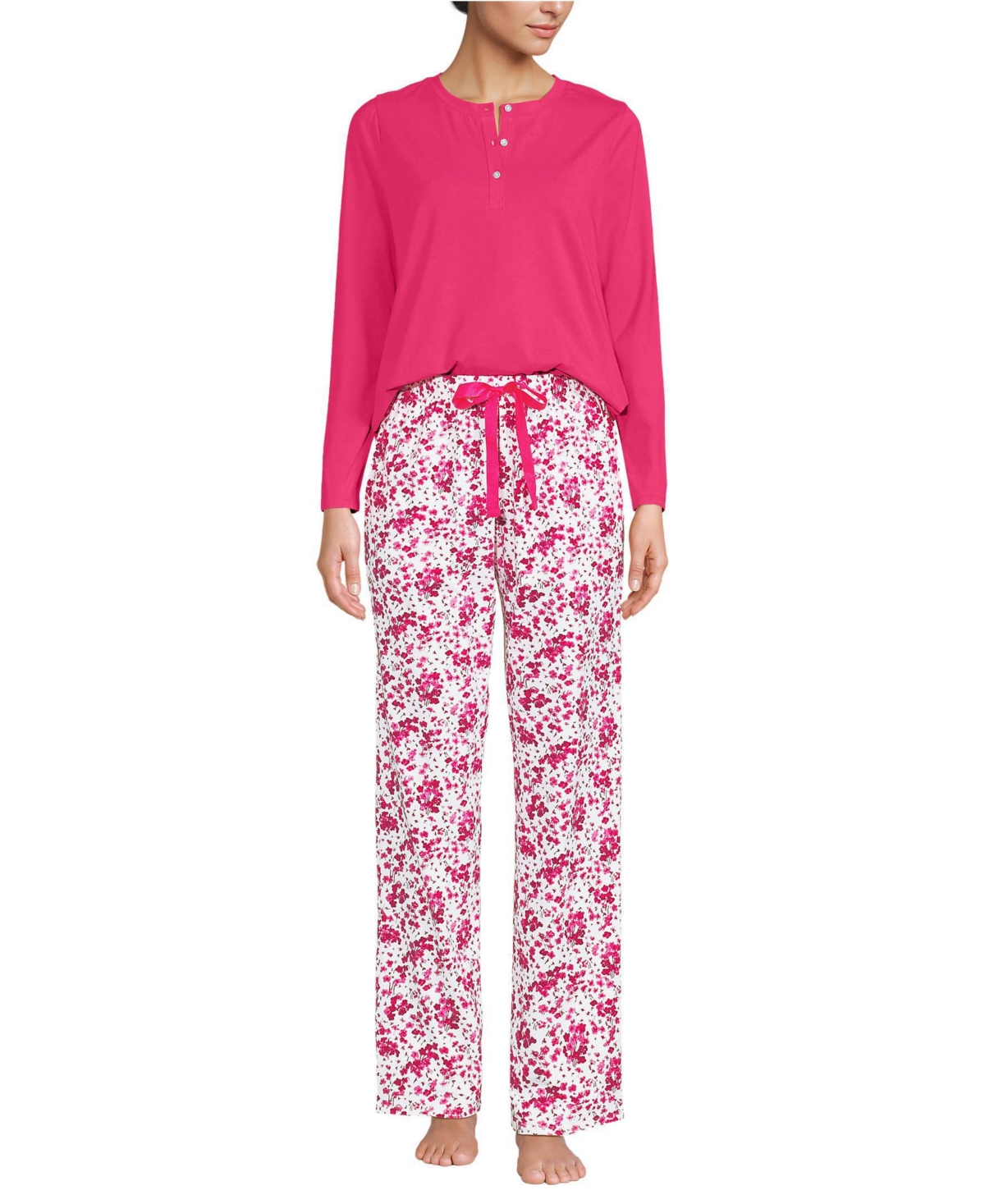 Click here for Lands End Womens Knit 2 Piece Pajama Set - Long Sl... prices