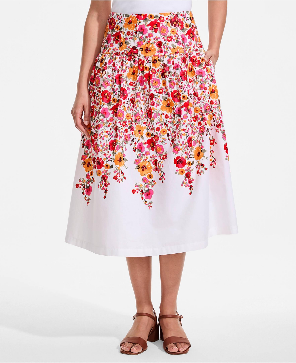 Click here for Lands End Womens Poplin Drop Waist Midi Skirt - Se... prices