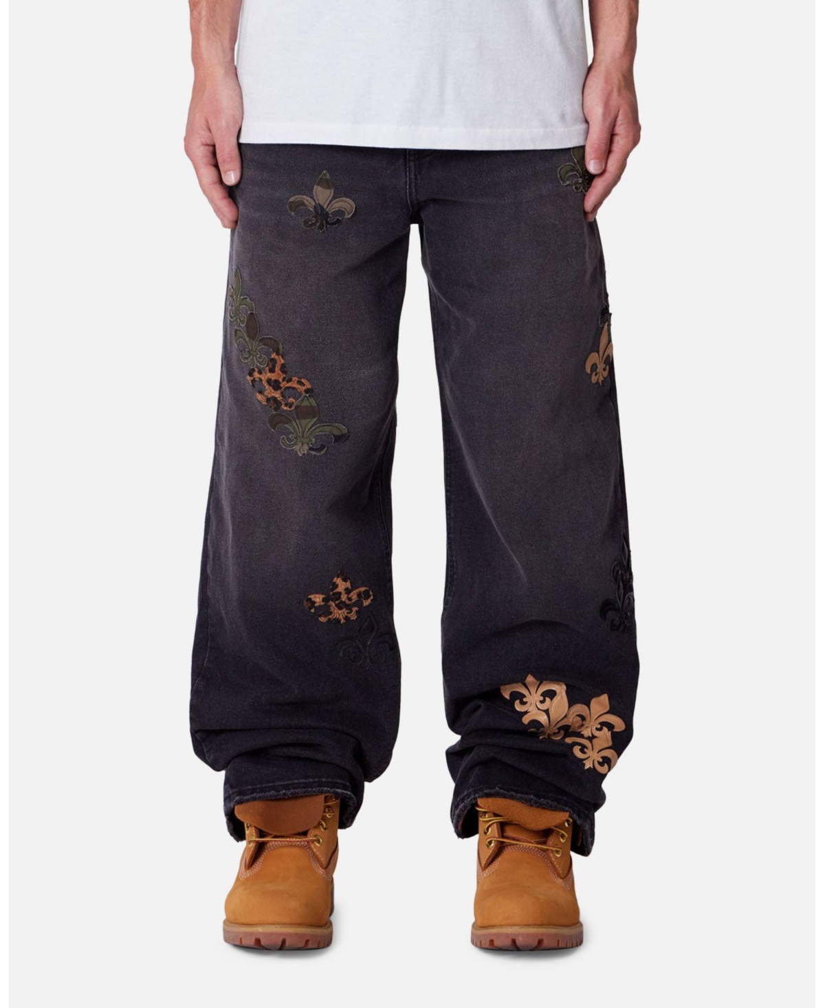 Click here for mnml Mens Ultra Baggy Fleur Patch Jeans - Black prices