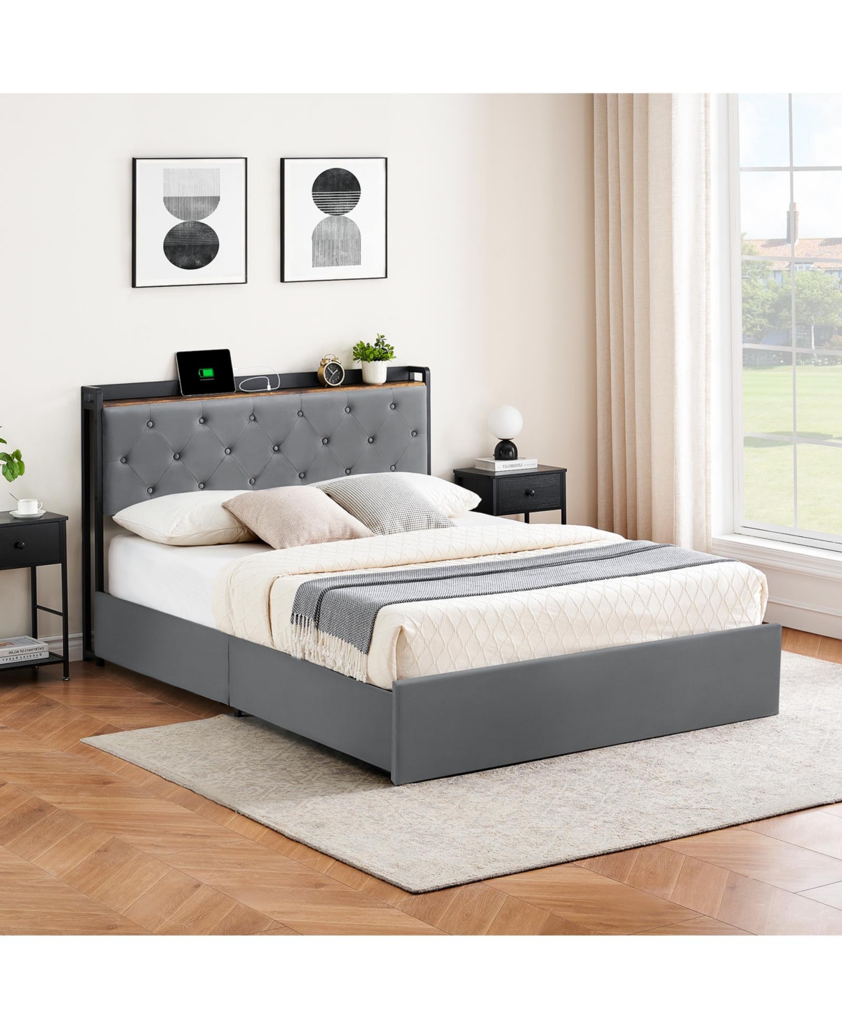 Click here for Homfan Bed Frame with Four Storage Drawers and Usb... prices