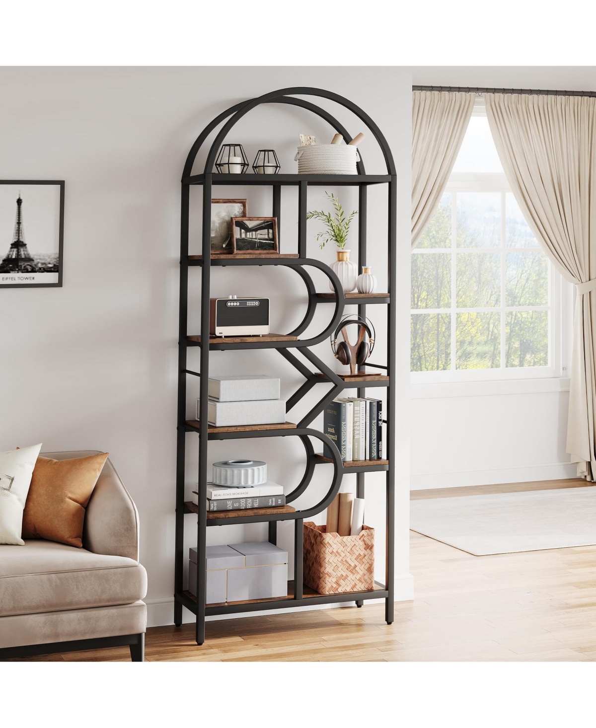 Click here for gaomon 6-Tier Modern Tall Bookcase with Arched Des... prices