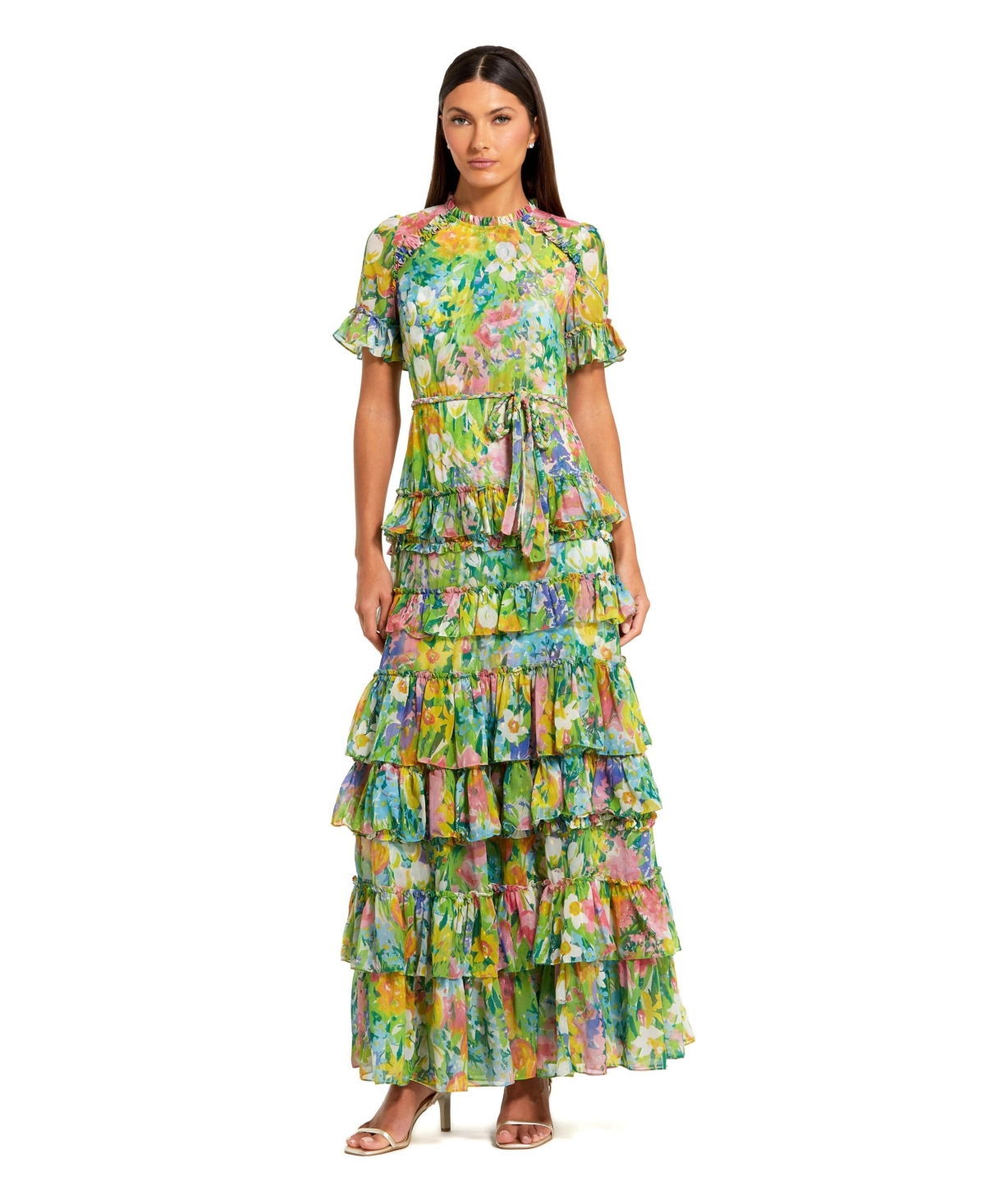 Click here for Mac Duggal Petite Green Ruffle Tiered Chiffon Flor... prices