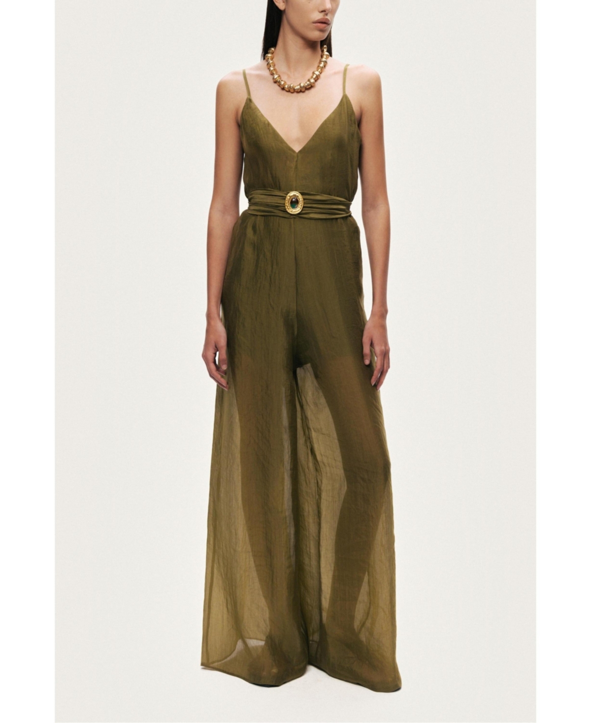 Click here for Nocturne Womens Strappy Wide-Leg Jumpsuit - Khaki prices
