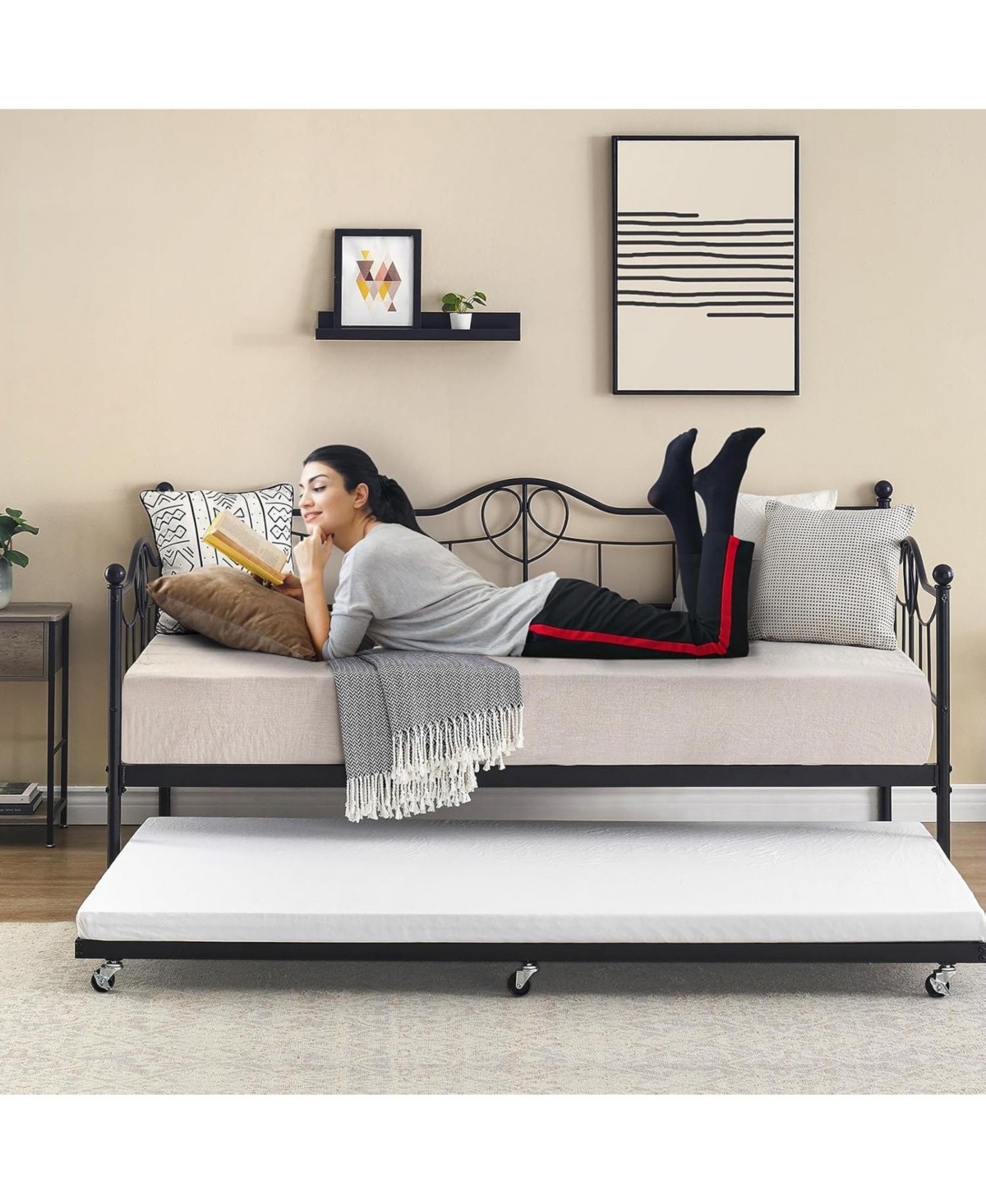 Click here for gaomon Daybed with Trundle & Backrest  Metal Sofa... prices