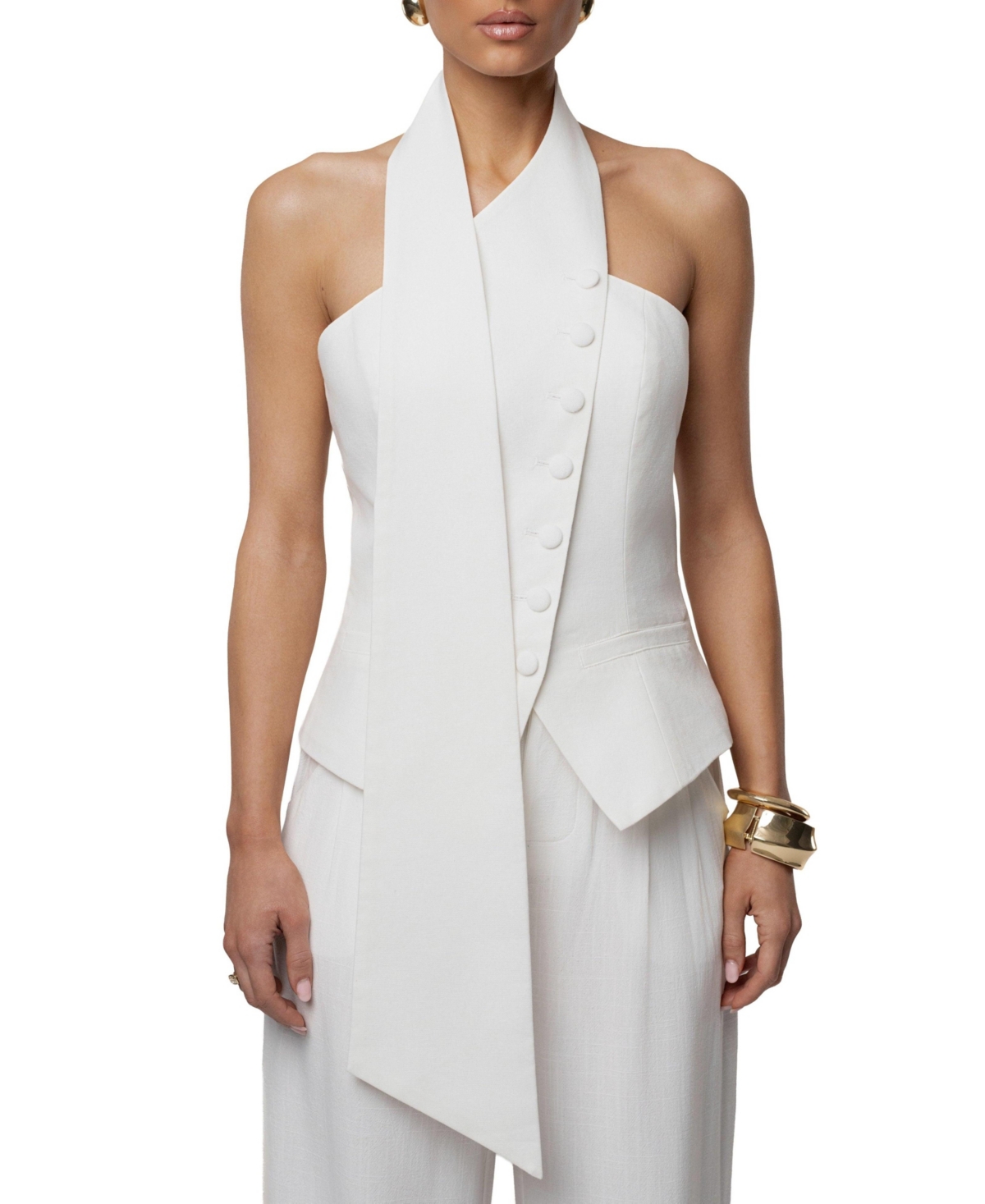 Click here for Jluxlabel Womens Asymmetric Scarf Top - Ivory prices