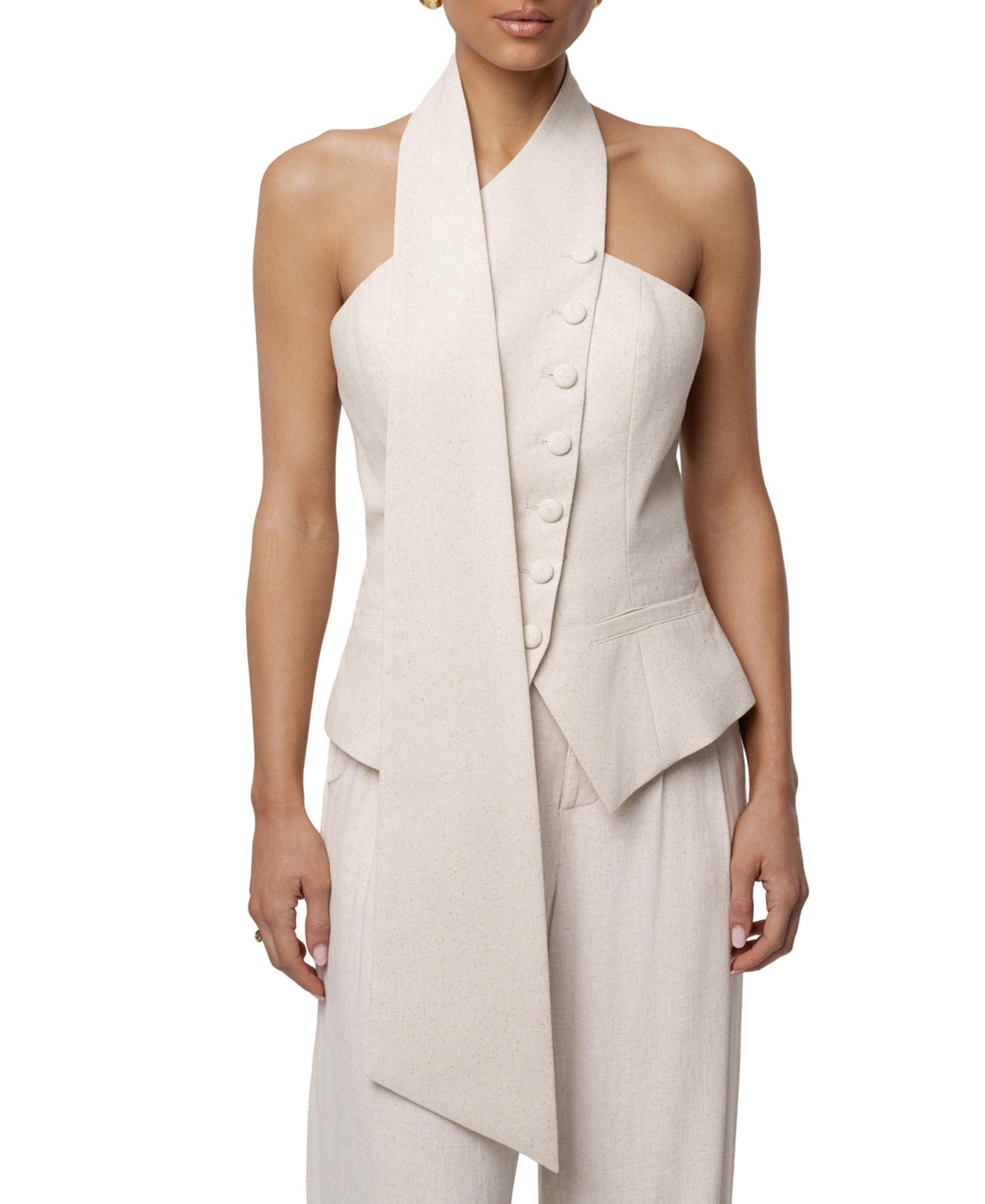 Click here for Jluxlabel Womens Asymmetric Scarf Top - Beige prices