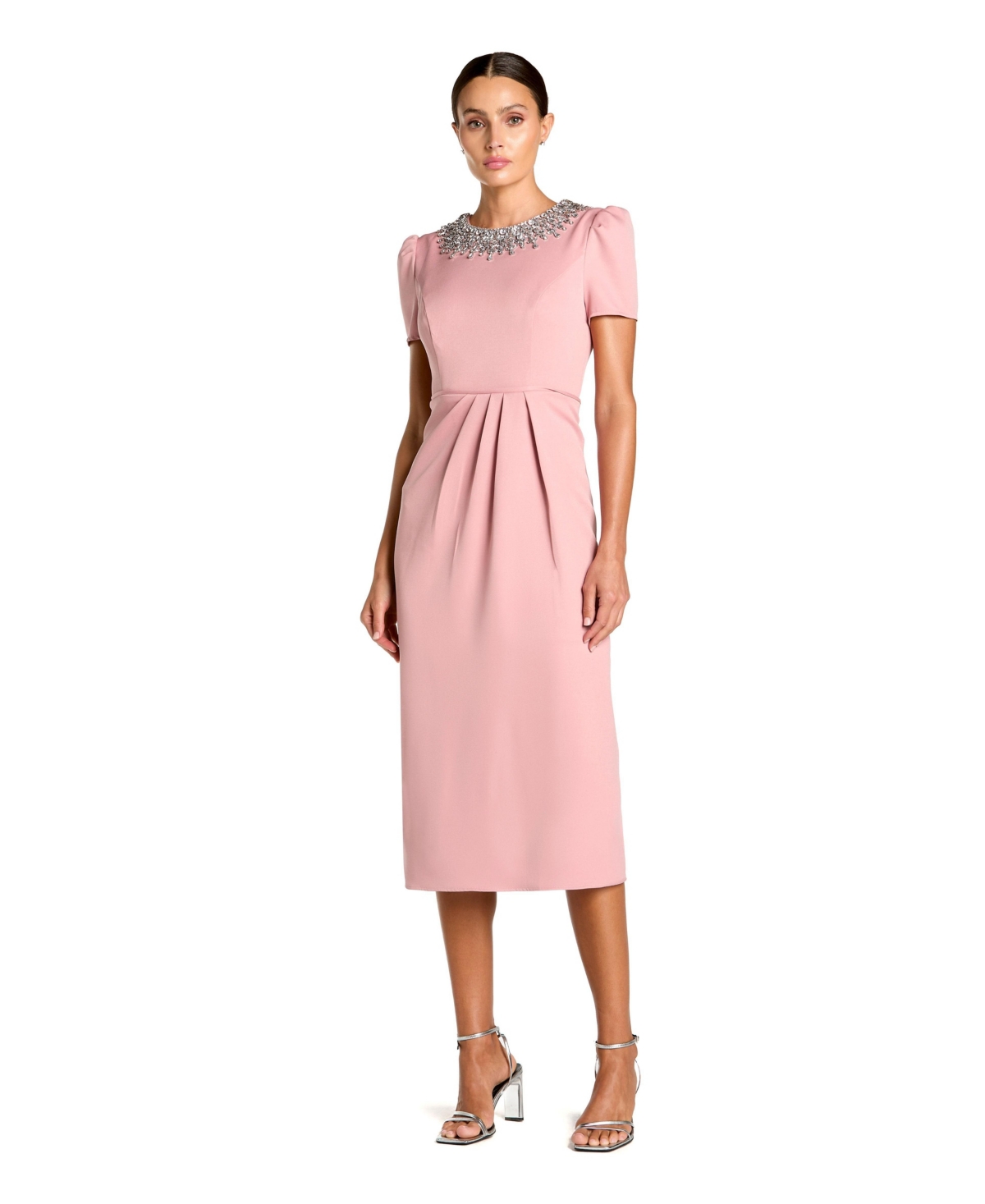 Click here for Womens Rhinestone Neckline Column Dress - Rose pin... prices