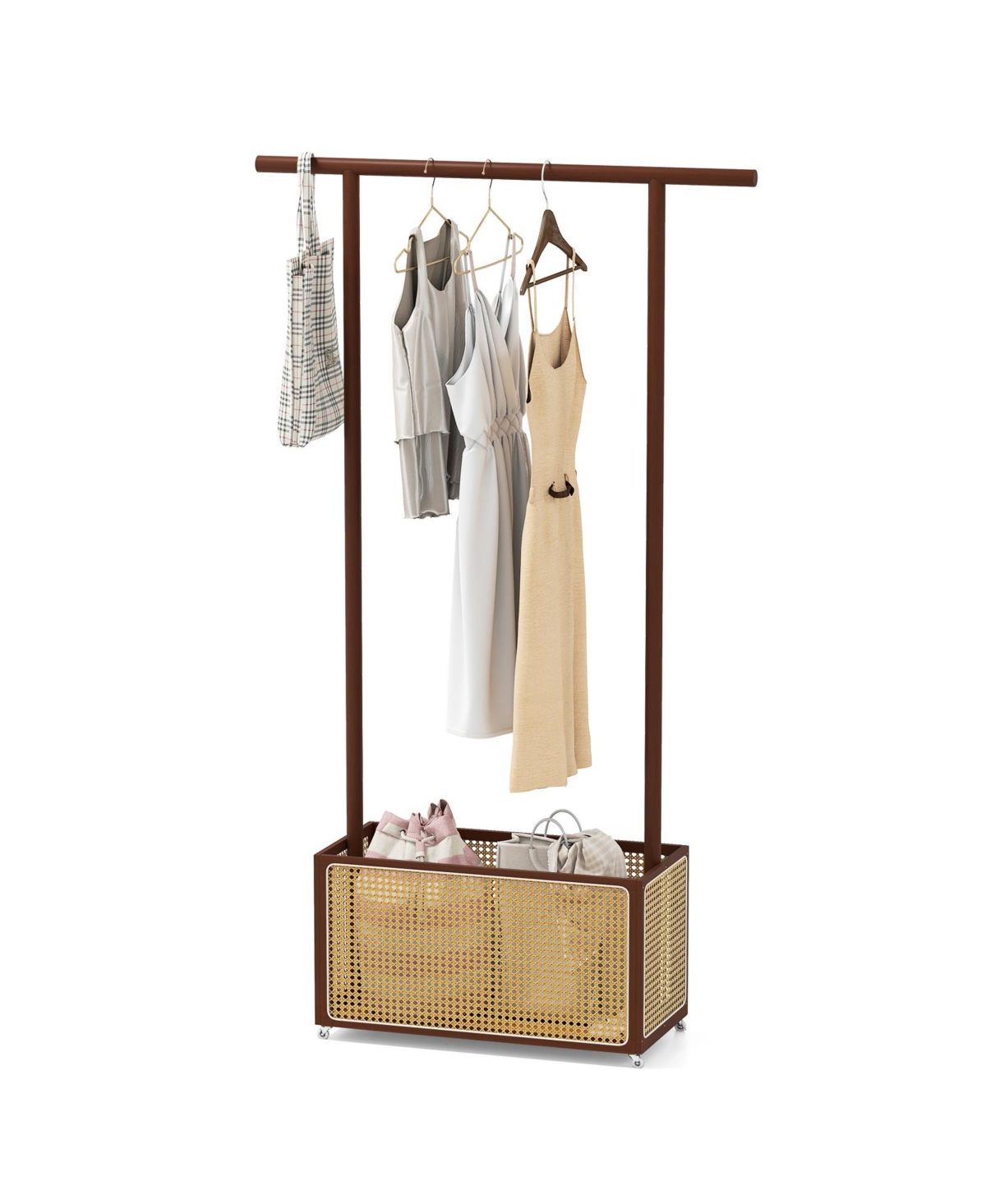 Click here for Sugift Bamboo Clothes Rack with Rattan Storage Bas... prices