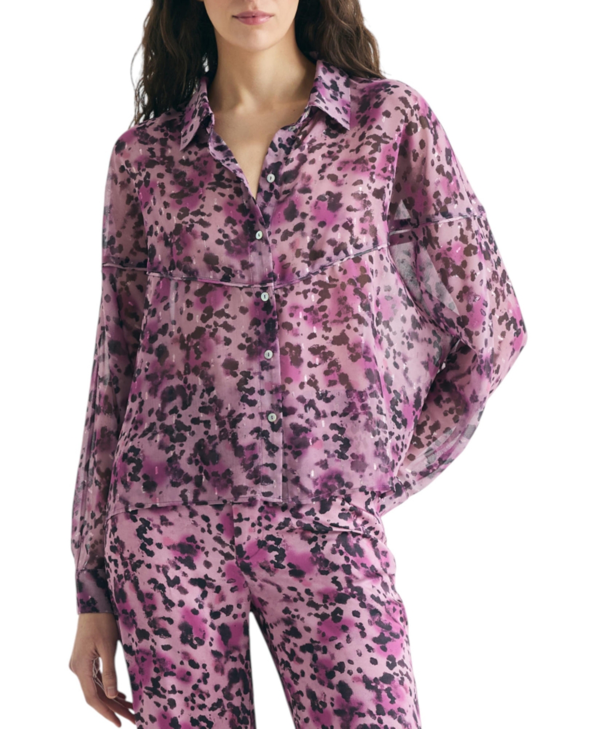 Click here for Scalpers Womens Animal Print Fluid Blouse - Mauve prices