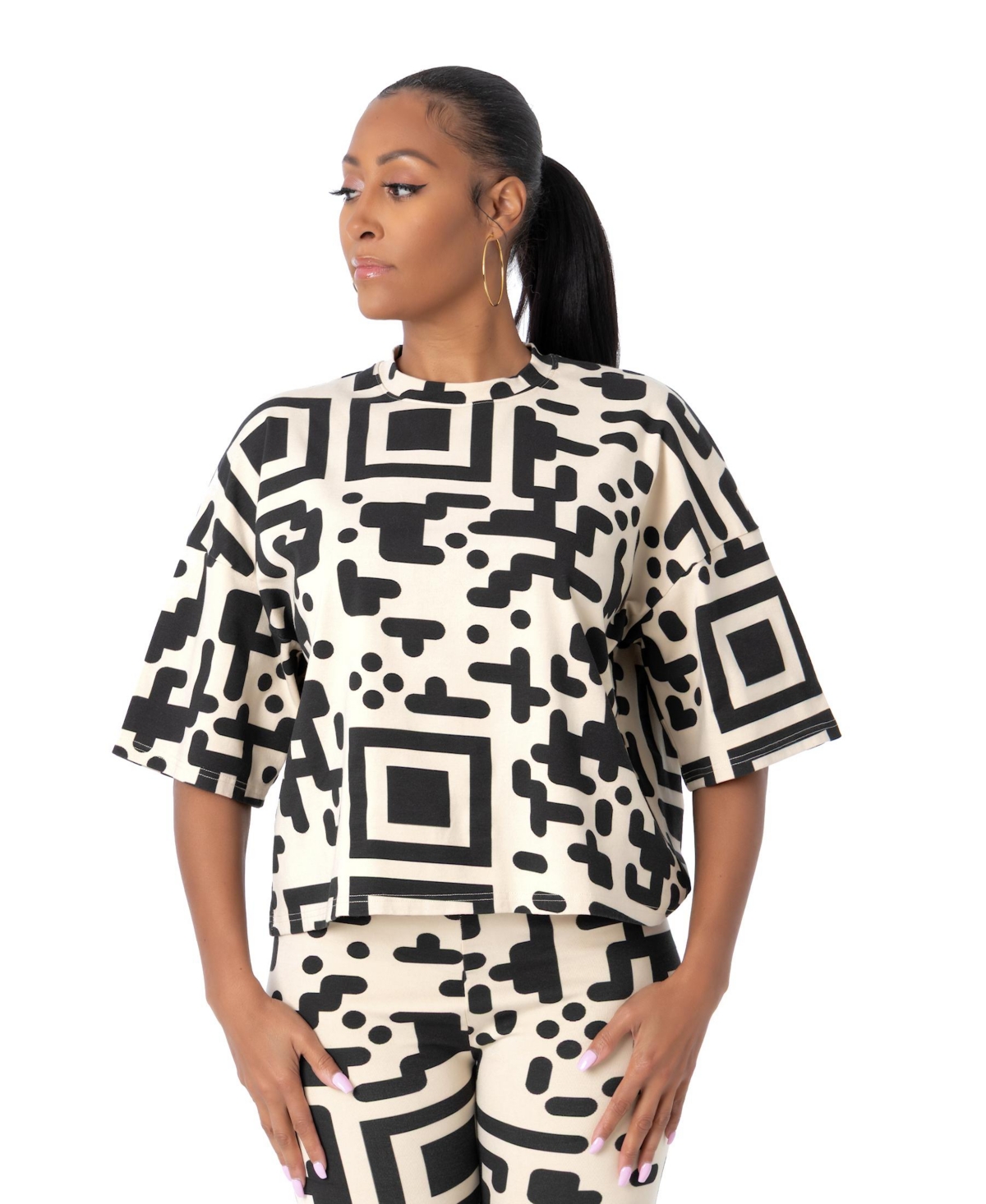 Click here for Dai Moda Womens Qr Print Oversized T-shirt - Beige prices