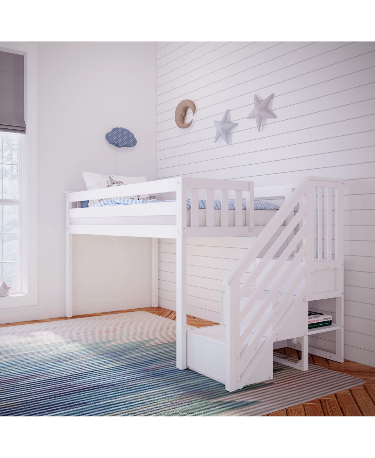 Click here for Max & Lily Twin Low Loft Bed with Staircase - Whit... prices