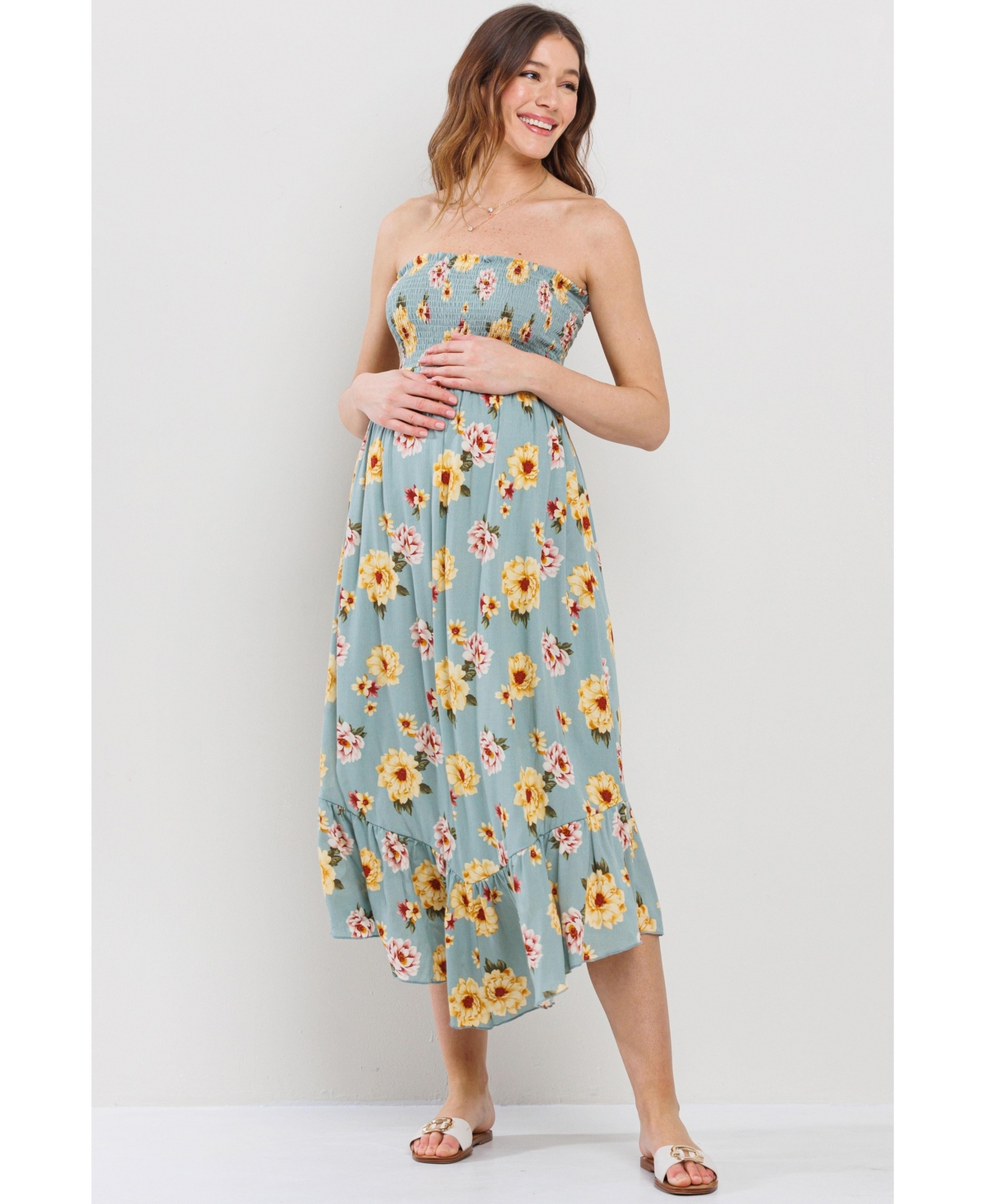 Click here for Hello Miz Maternity Floral Smocked Strapless Midi... prices