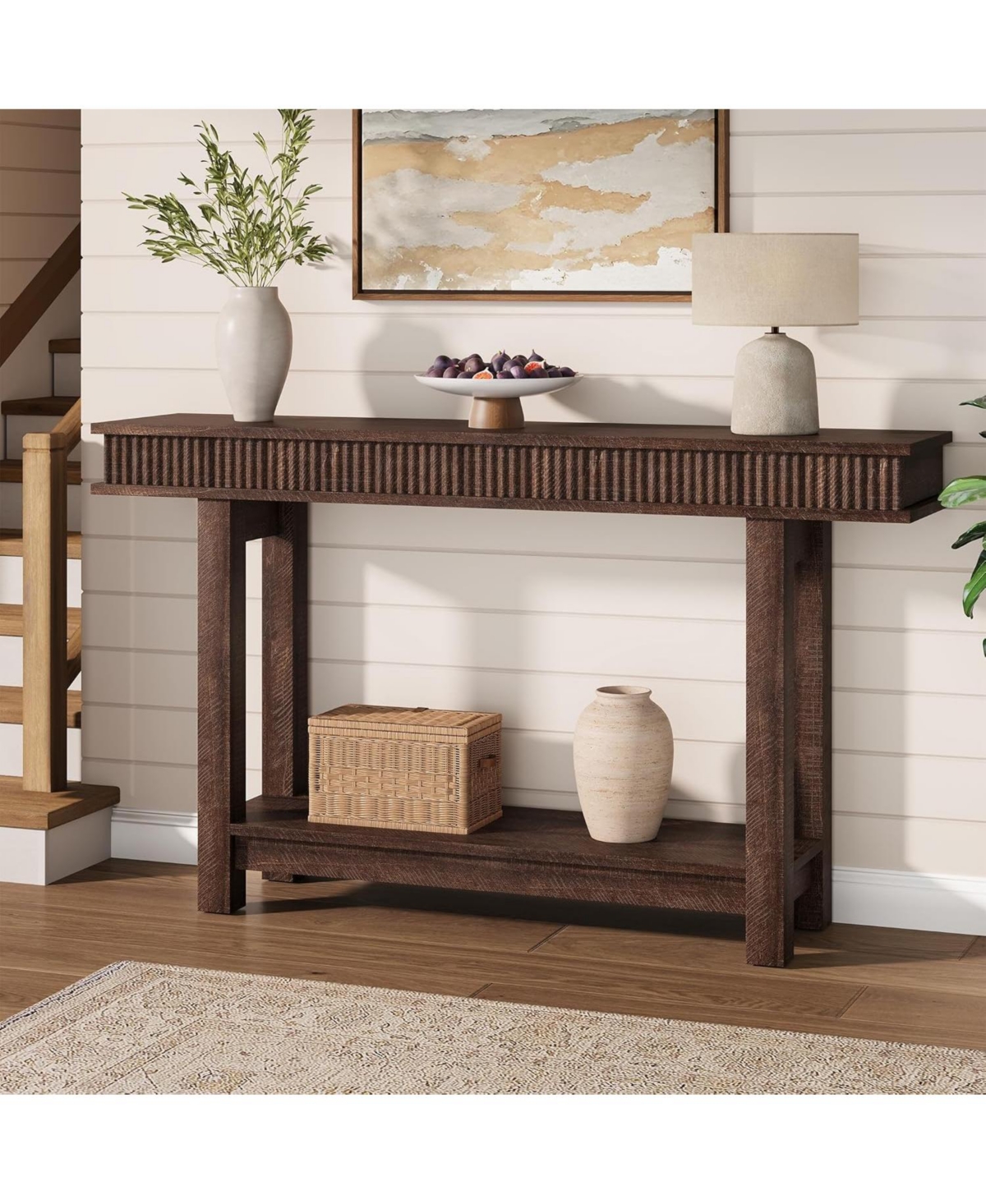 Click here for gaomon Farmhouse Fluted Console Table  2 Tier Wood... prices