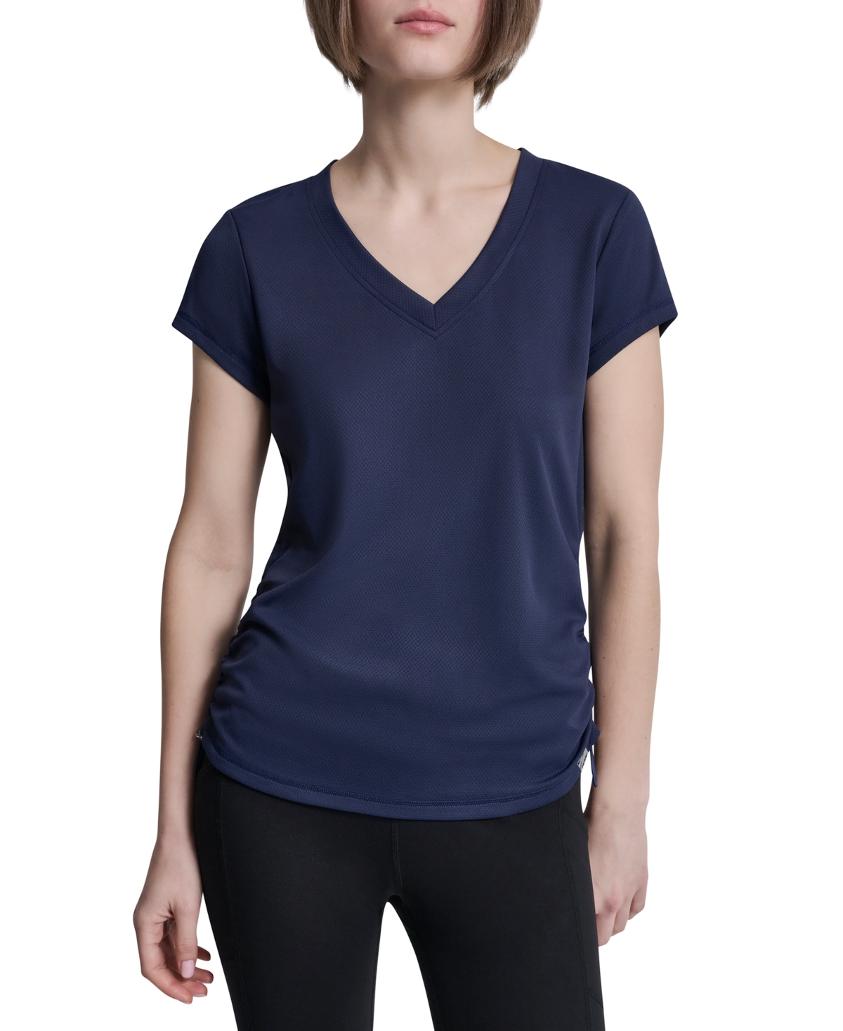 Click here for Dkny Sport Womens Ruched Side Seams V-Neck Tech T-... prices