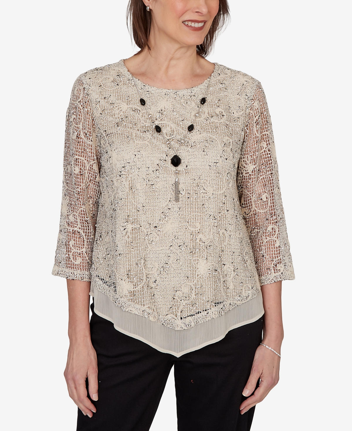 Click here for Alfred Dunner Petite Detail Driven Popcorn Mesh Po... prices