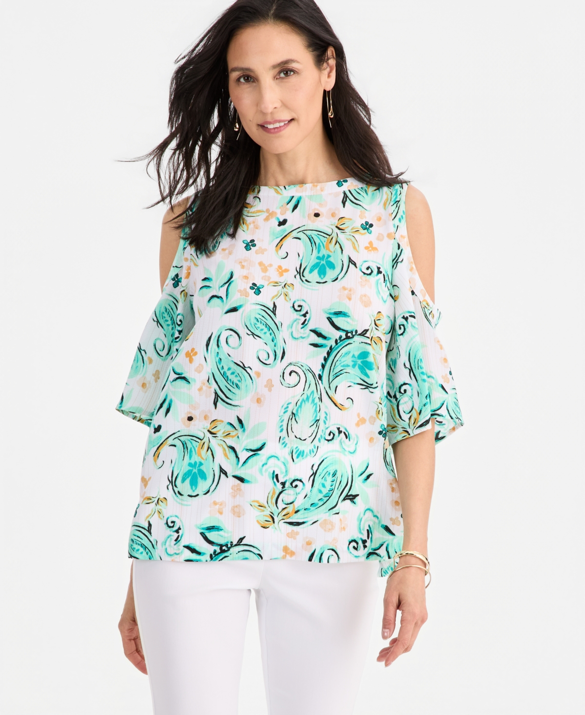 Click here for Jm Collection Womens Cold-Shoulder Elbow-Sleeve To... prices