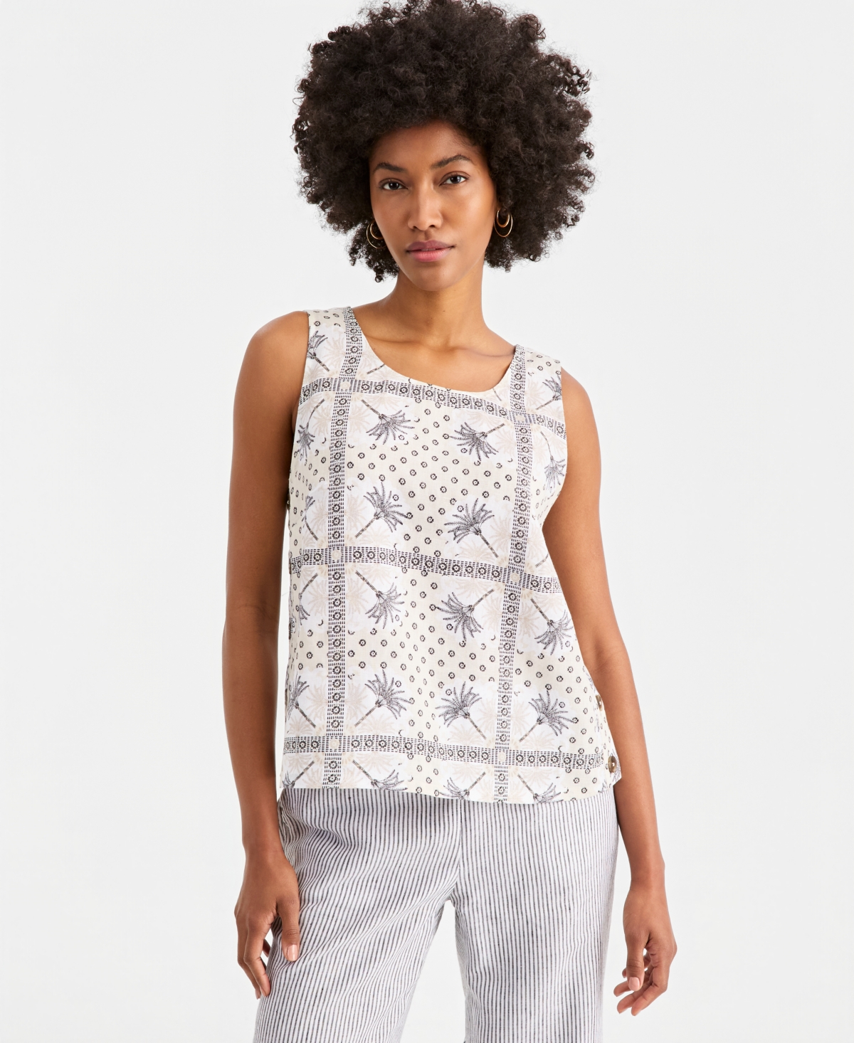 Click here for Charter Club Womens 100 Linen Pleated-Back Sleevel... prices