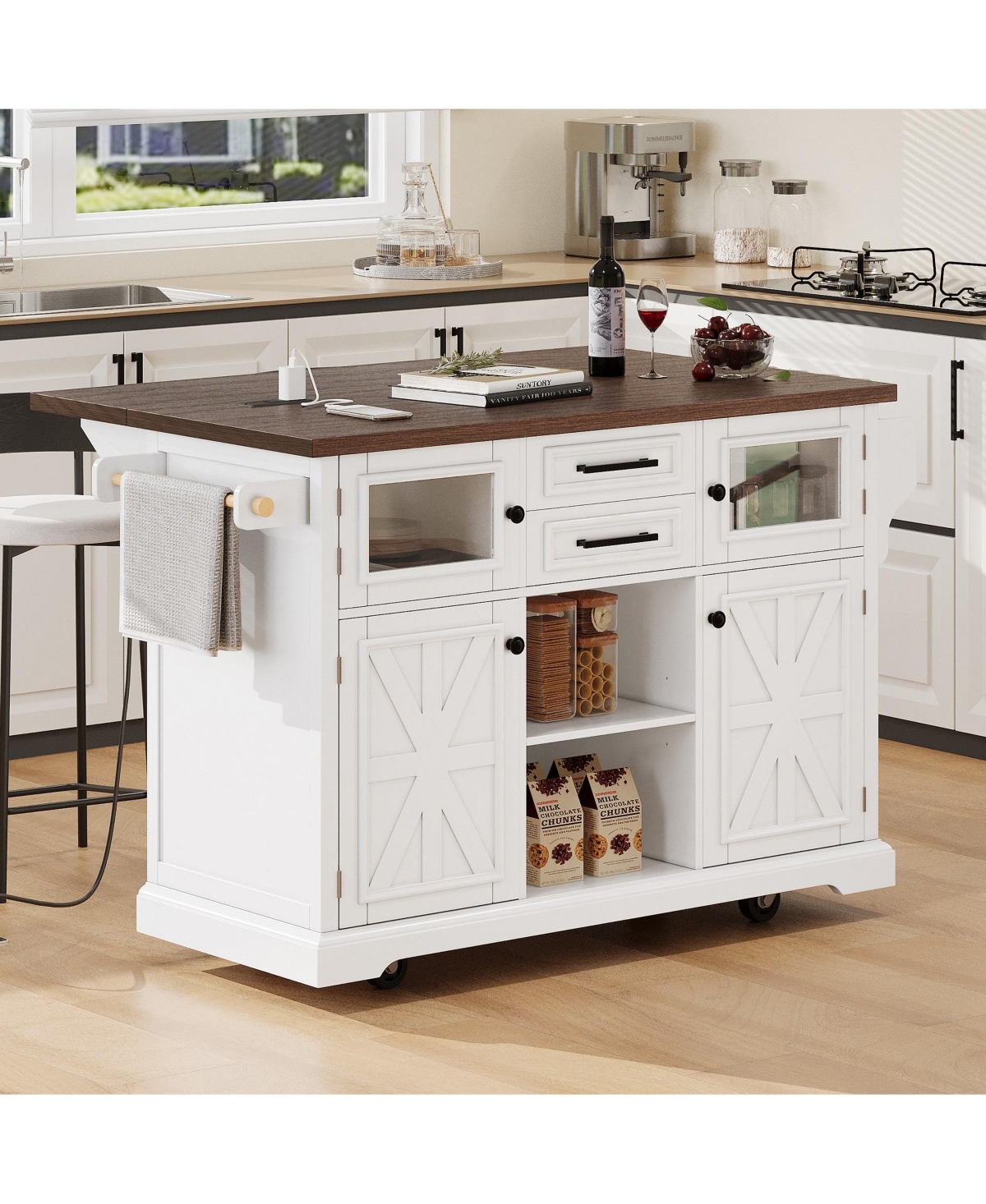 Click here for Clihome Kitchen Island with Double Cross Barn Door... prices