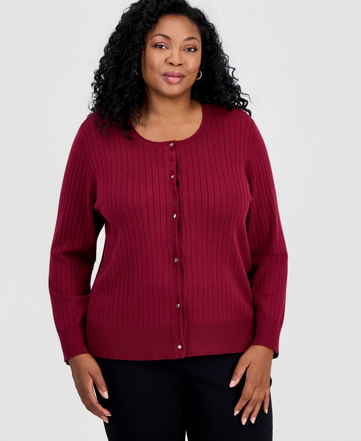 Click here for Jm Collection Plus Size Ribbed Scoop-Neck Cardigan... prices