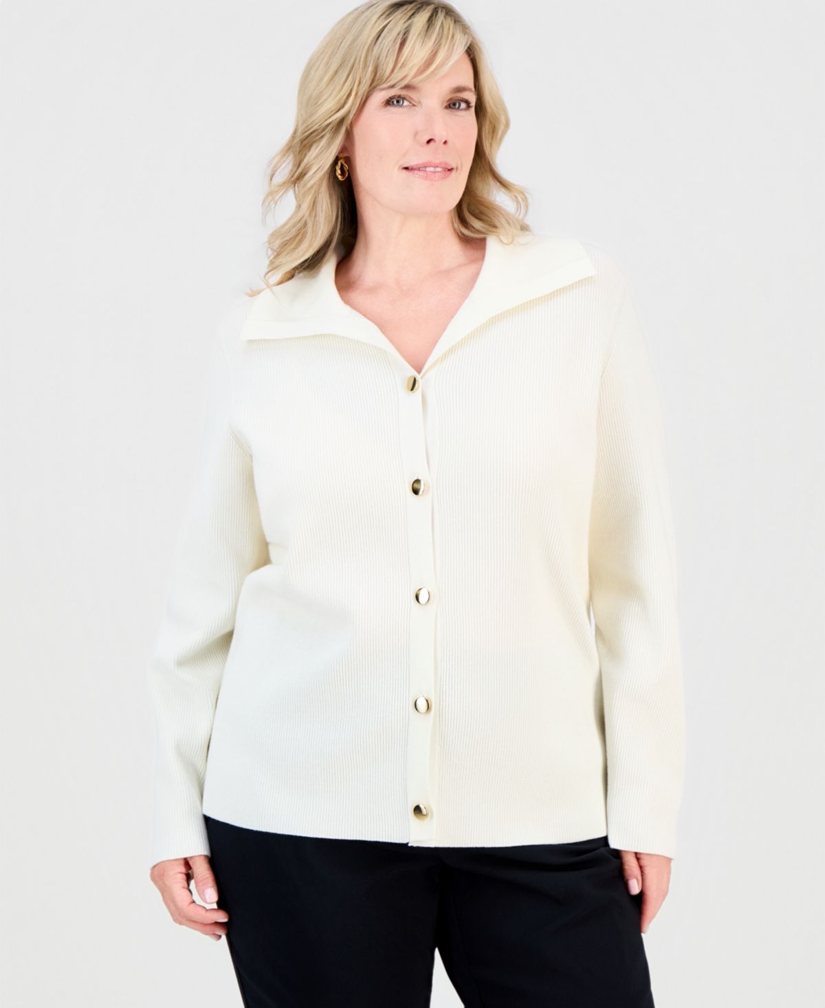 Click here for Jm Collection Plus Size Collared Long-Sleeve Cardi... prices
