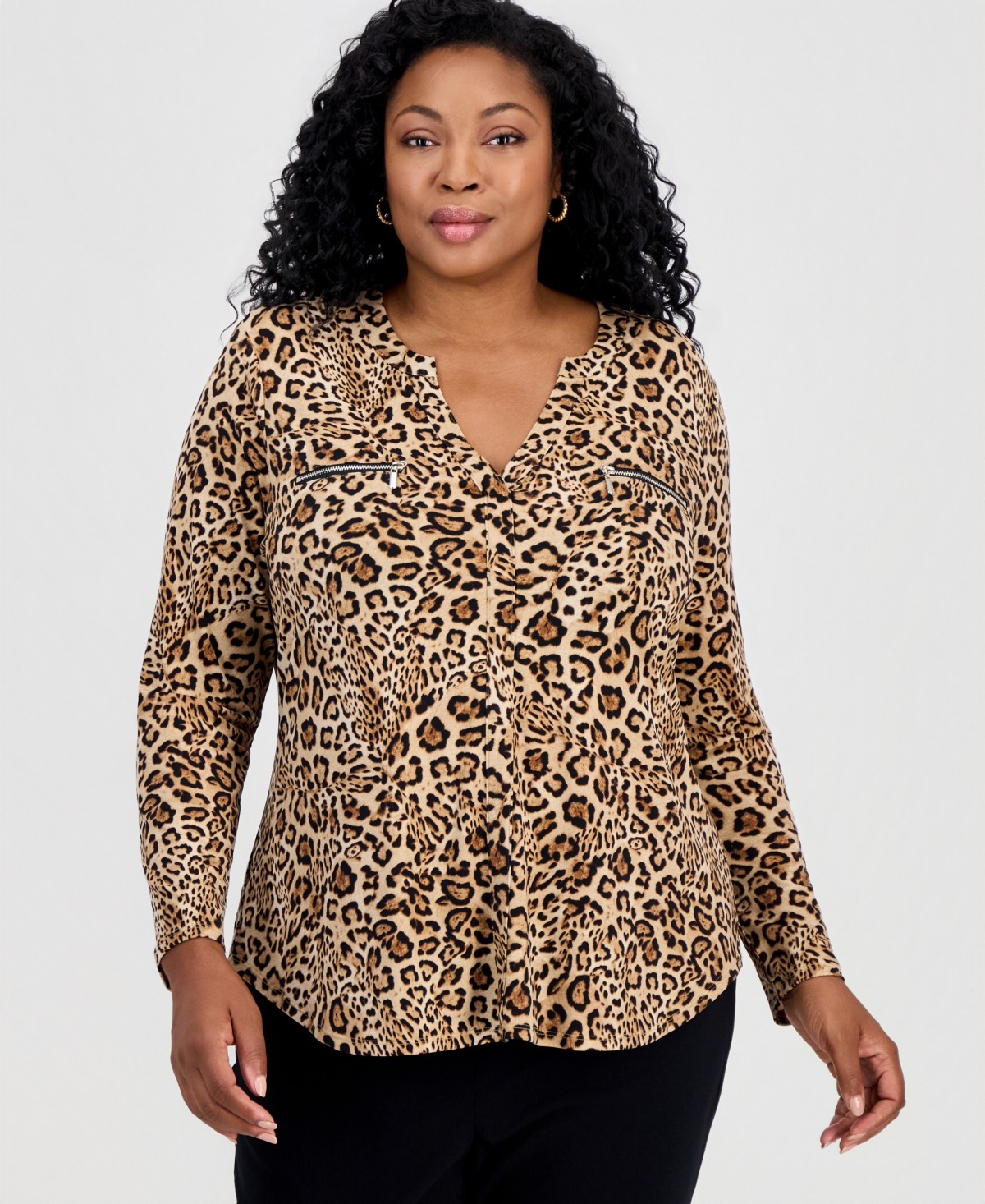 Click here for Jm Collection Plus Size Zippered-Pocket V-Neck Top... prices