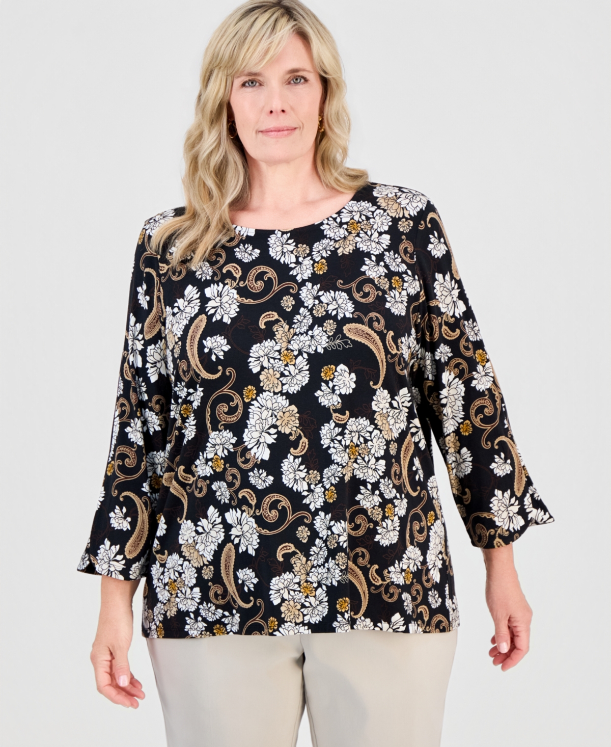 Click here for Jm Collection Plus Size Scoop-Neck 3/4-Sleeve Top... prices