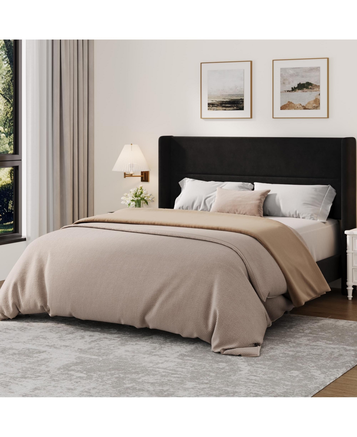 Click here for gaomon Bed Frame with Wingback Headboard  Velvet U... prices