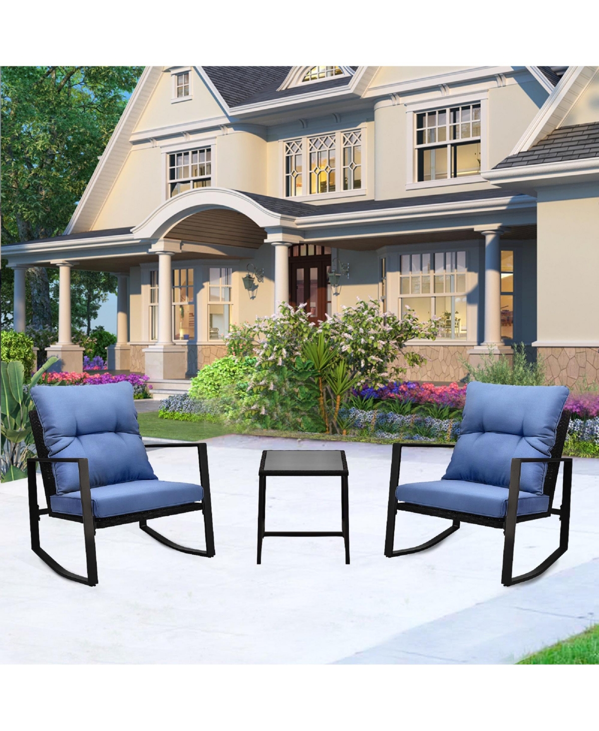 Click here for Mondawe 3-Piece Wicker Rocking Bistro Set with Cus... prices