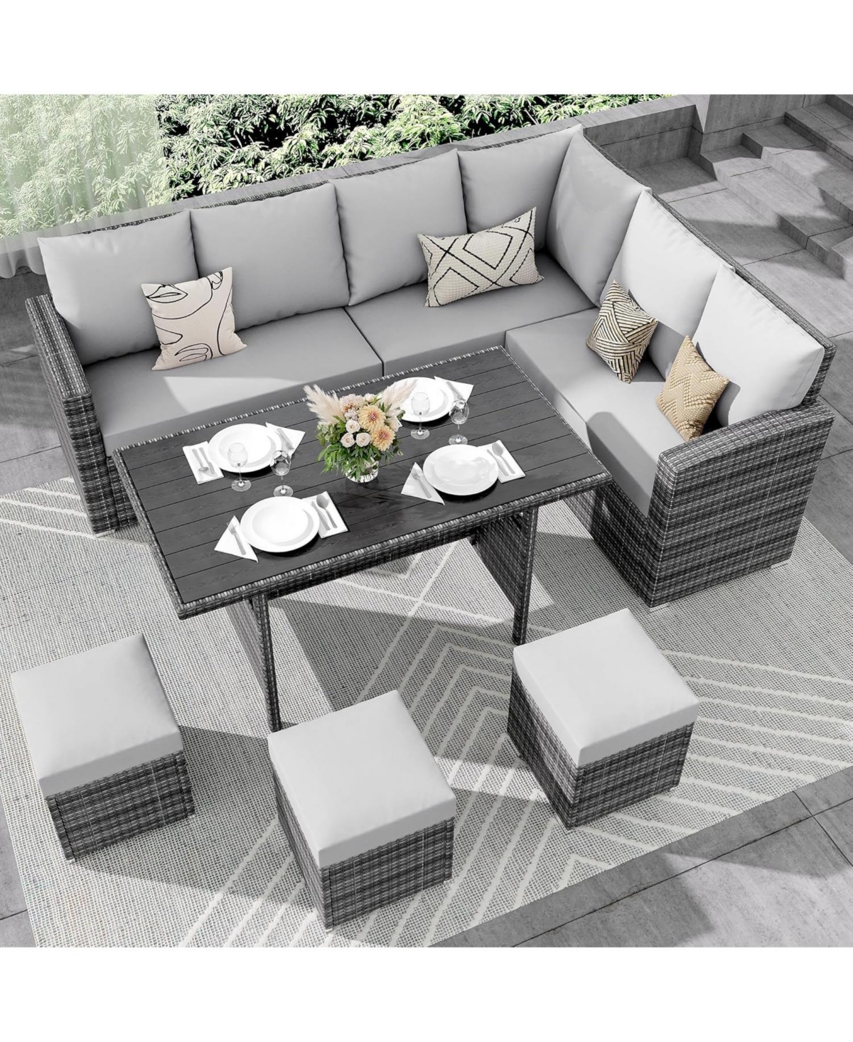 Click here for gaomon 7-Piece Outdoor Wicker Sectional Dining Set... prices