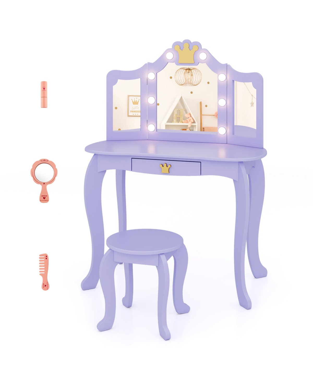 Click here for Gouun Kids Vanity Set with Led Tri-Fold Mirror  De... prices