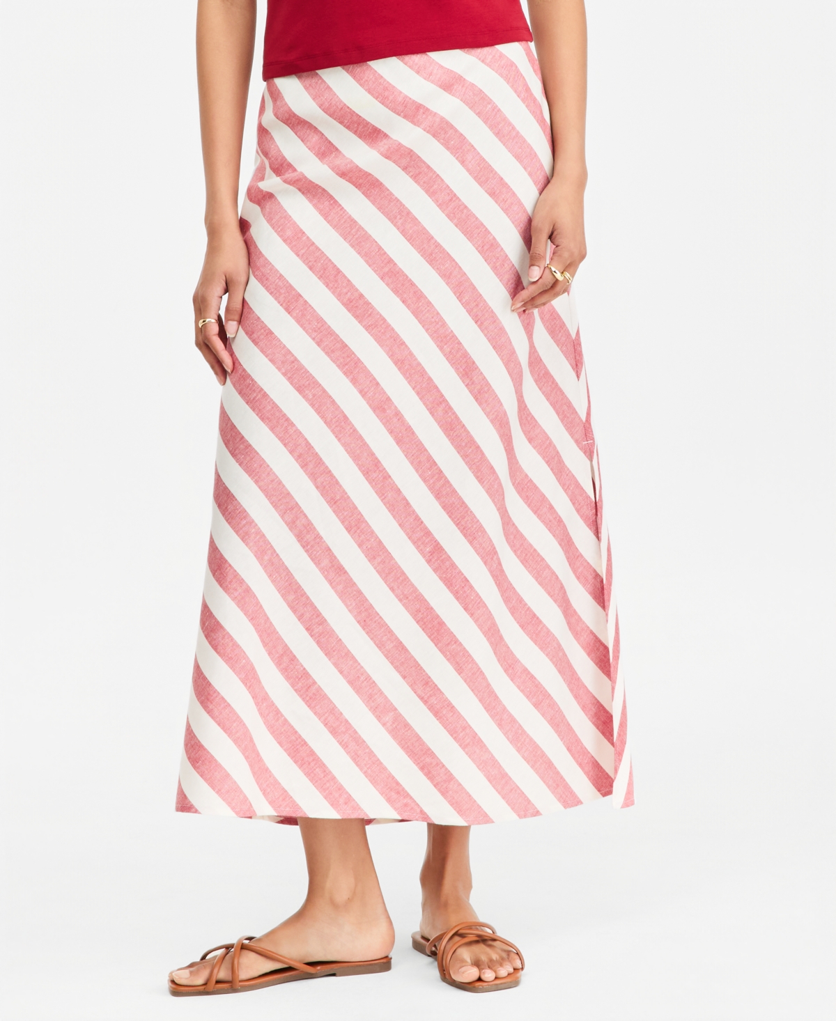 Click here for On 34th Womens Stripe Linen Blend Side Slit Skirt... prices