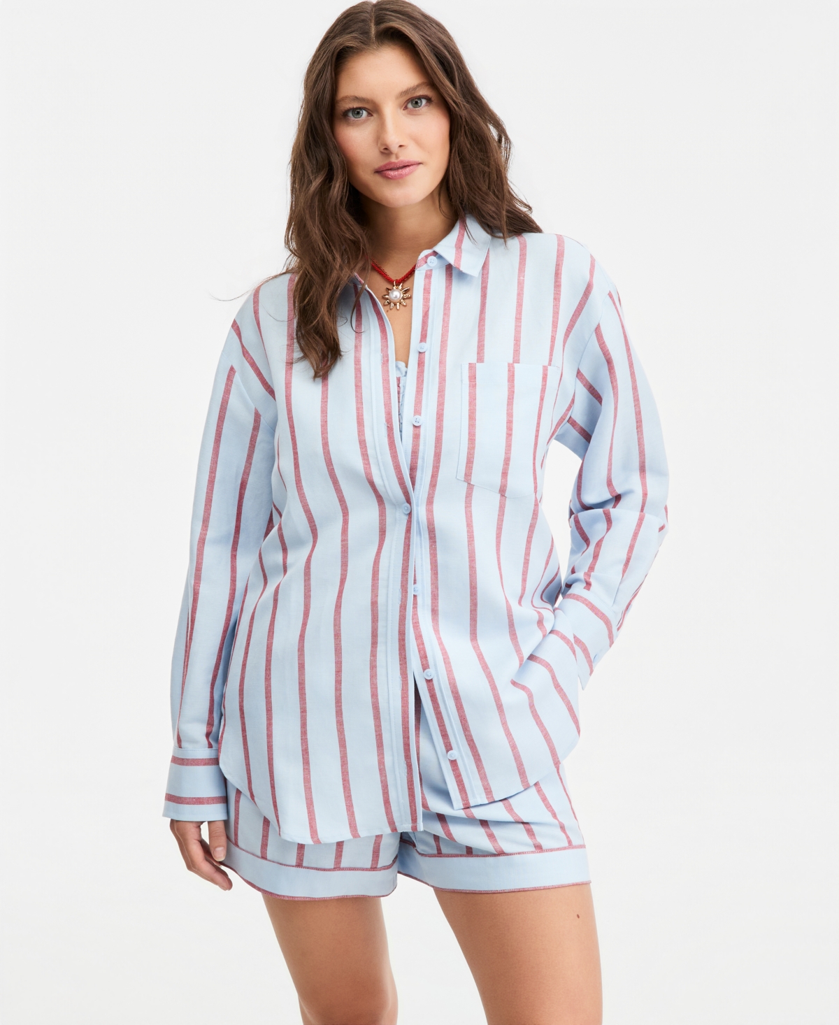 Click here for On 34th Womens Linen-Blend Relaxed Oversized Butto... prices